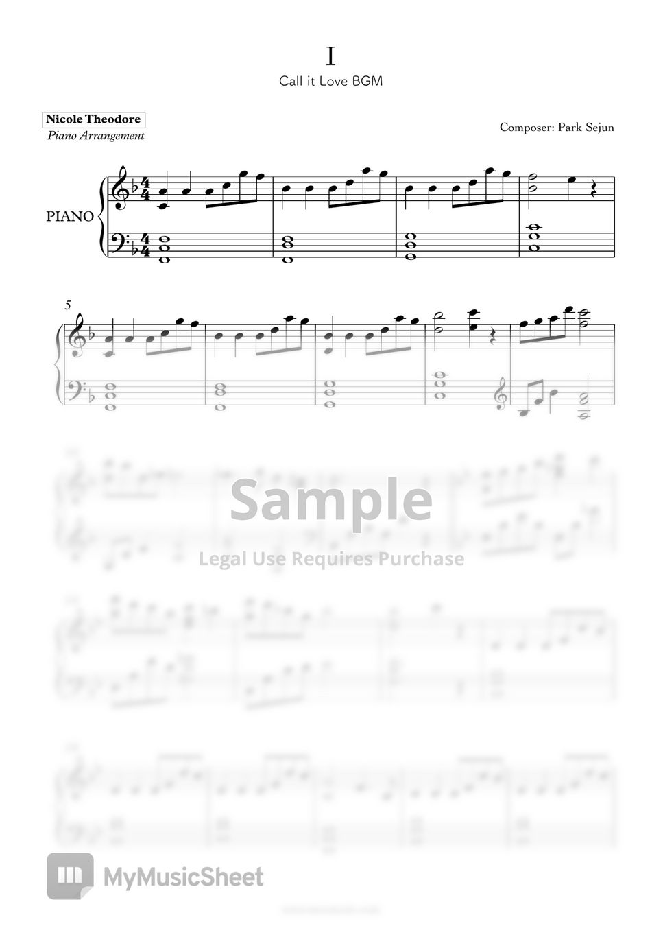 Park Sejun - Call it Love (Piano BGM Album) Sheet Music by Nicole Theodore
