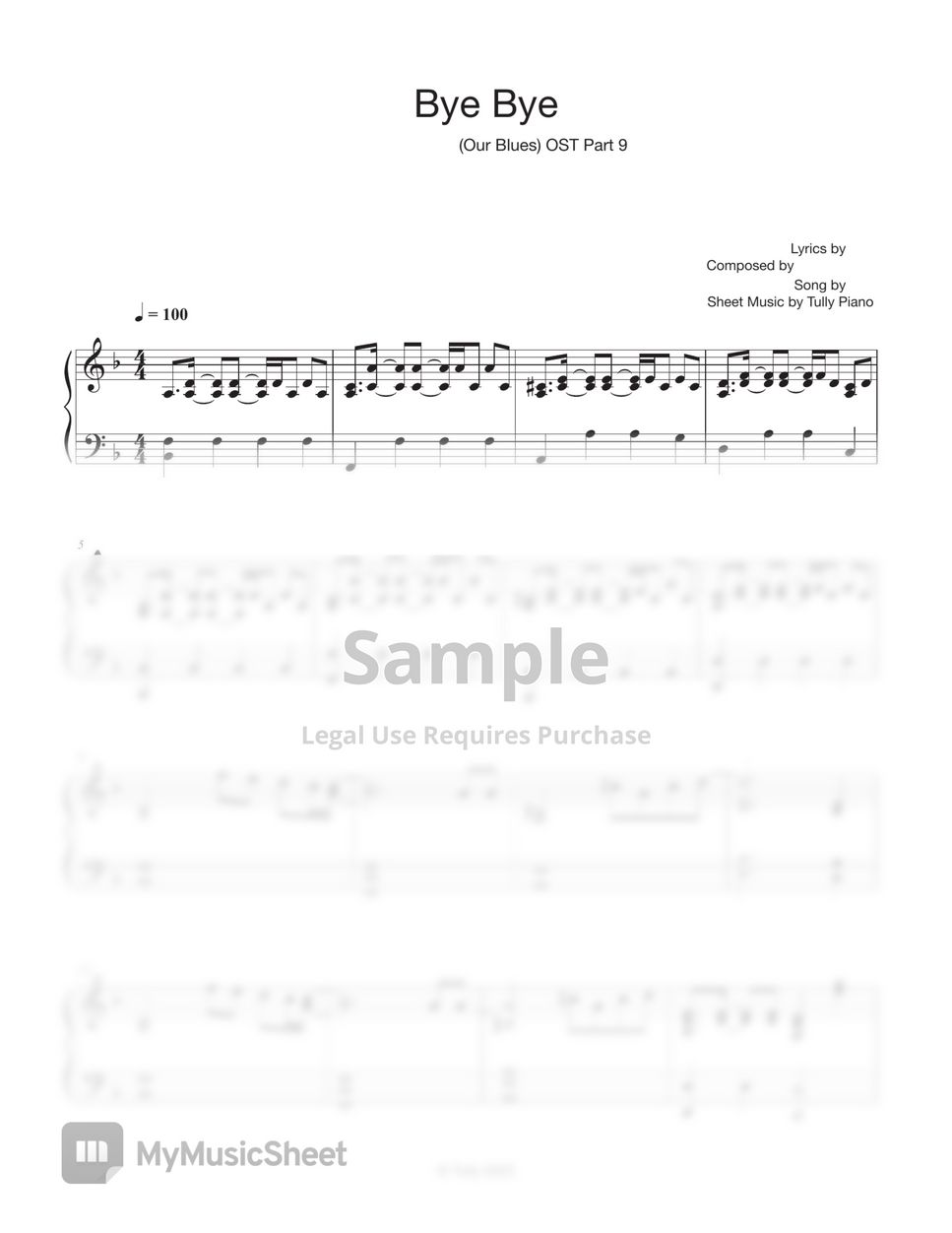 펀치 (Punch) - Bye Bye (Our Blues OST) Ноты by Tully Piano