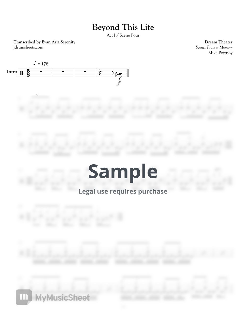 Dream Theater - Beyond This Life 楽譜 by Jaslow Drum Sheets
