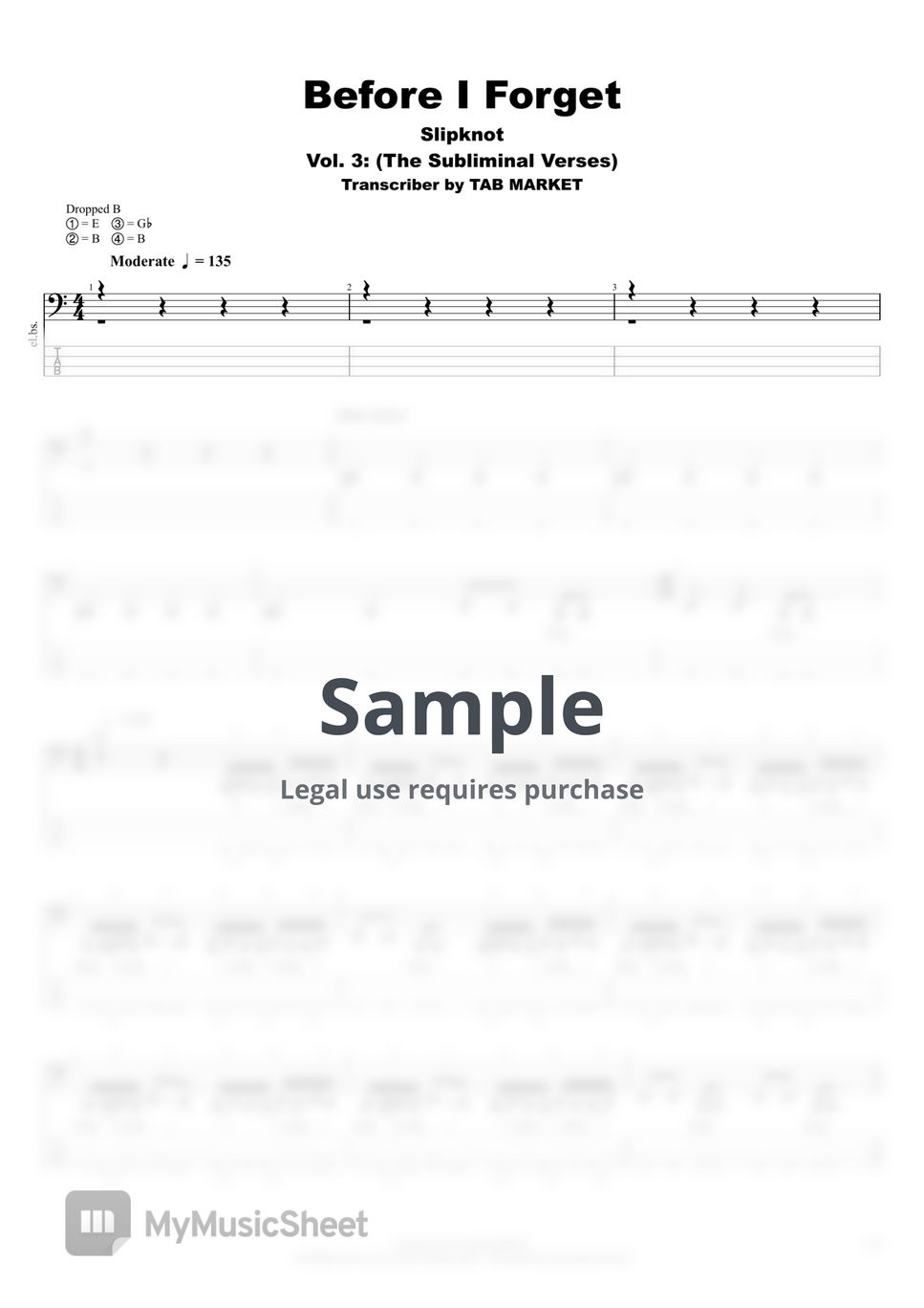 Slipknot - Before I Forget 악보 by Tab Market