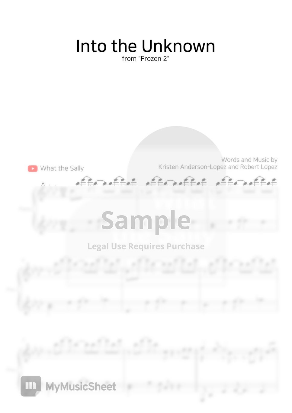 Robert Lopez, Kristen Anderson-Lopez - Into the Unknown (Frozen 2 OST) Sheet Music by What the Sally