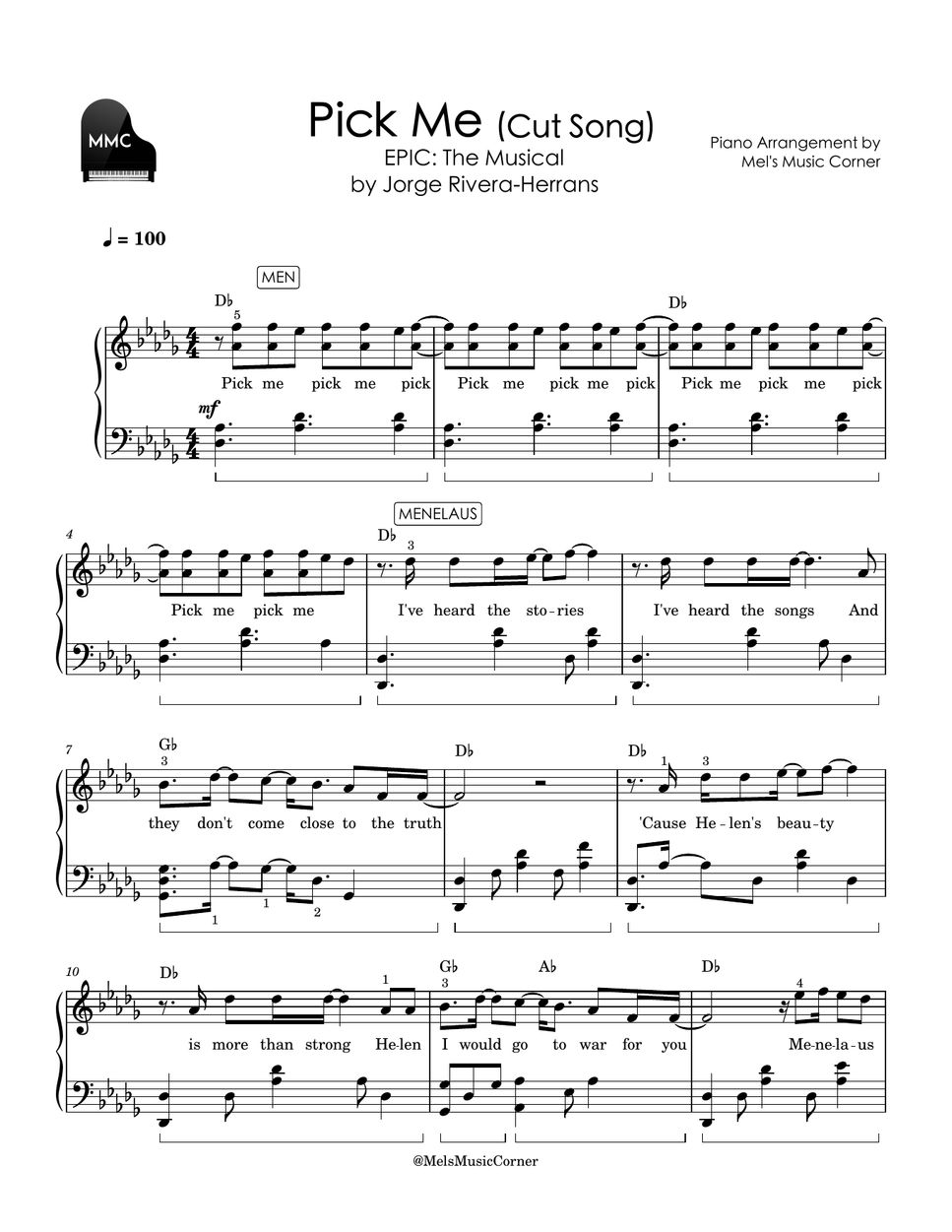 Jorge Rivera-Herrans - Pick Me - EPIC: The Musical (cut song) (piano ...