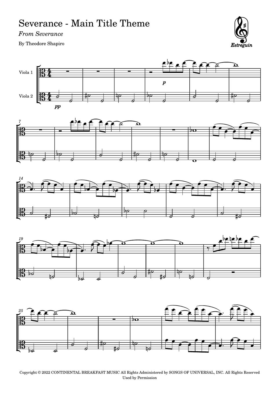 Theodore Shapiro - Severance Main Theme (Viola Duet) 악보 by Estreguin