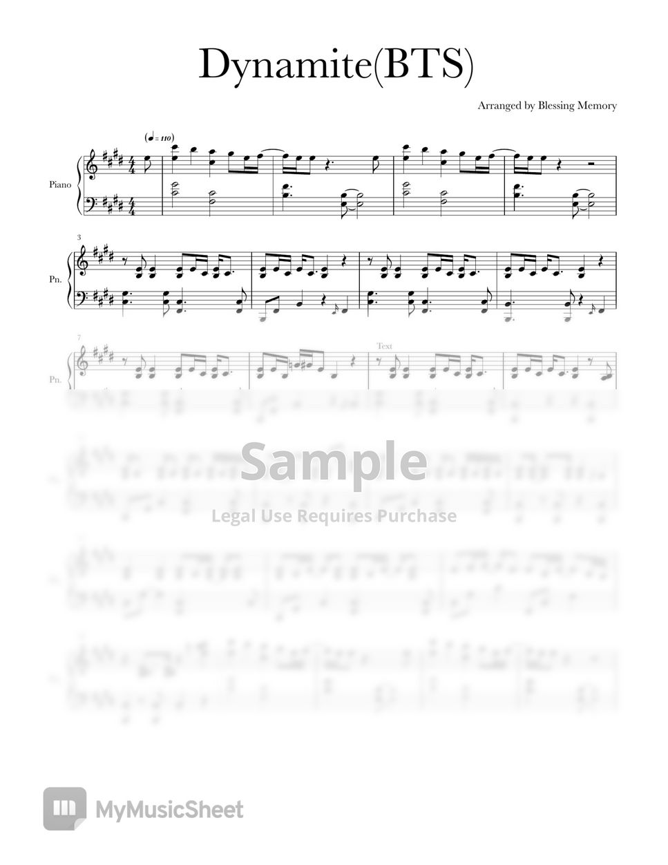 Bts 방탄소년단 Dynamite Sheets By Blessing Memory