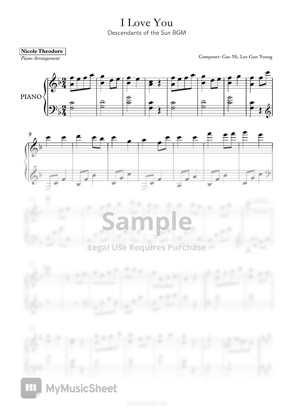 Gae Mi, Lee Gun Young - I Love You (Descendants of the Sun) Sheets by ...