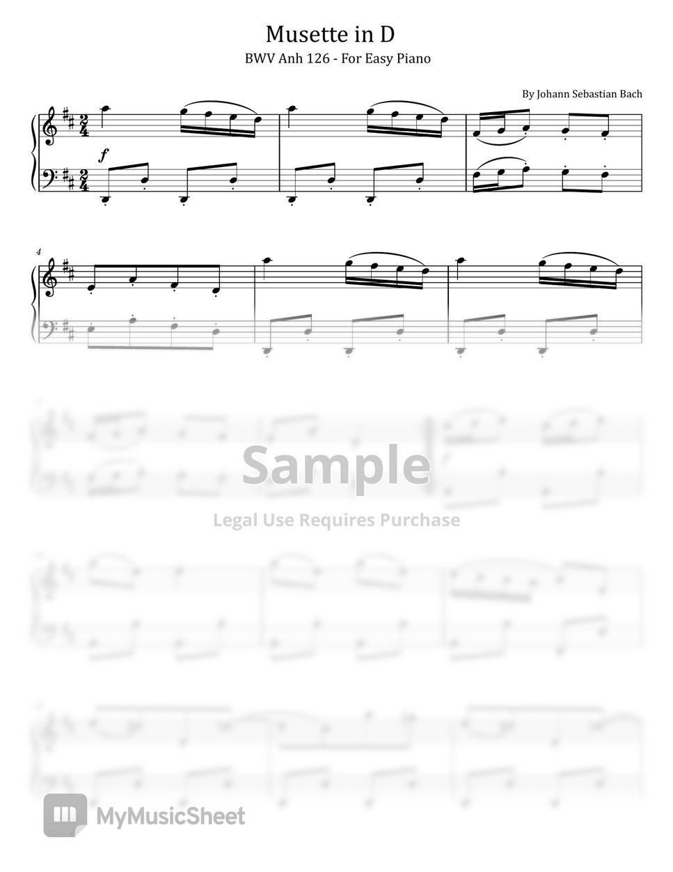 Johann Sebastian Bach - Musette in D - BWV Anh 126 (For Easy Piano ...