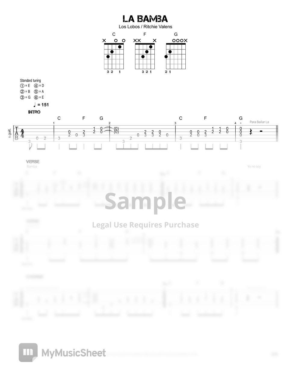 Ritchie Valens - La Bamba Sheet Music by Los Lobos