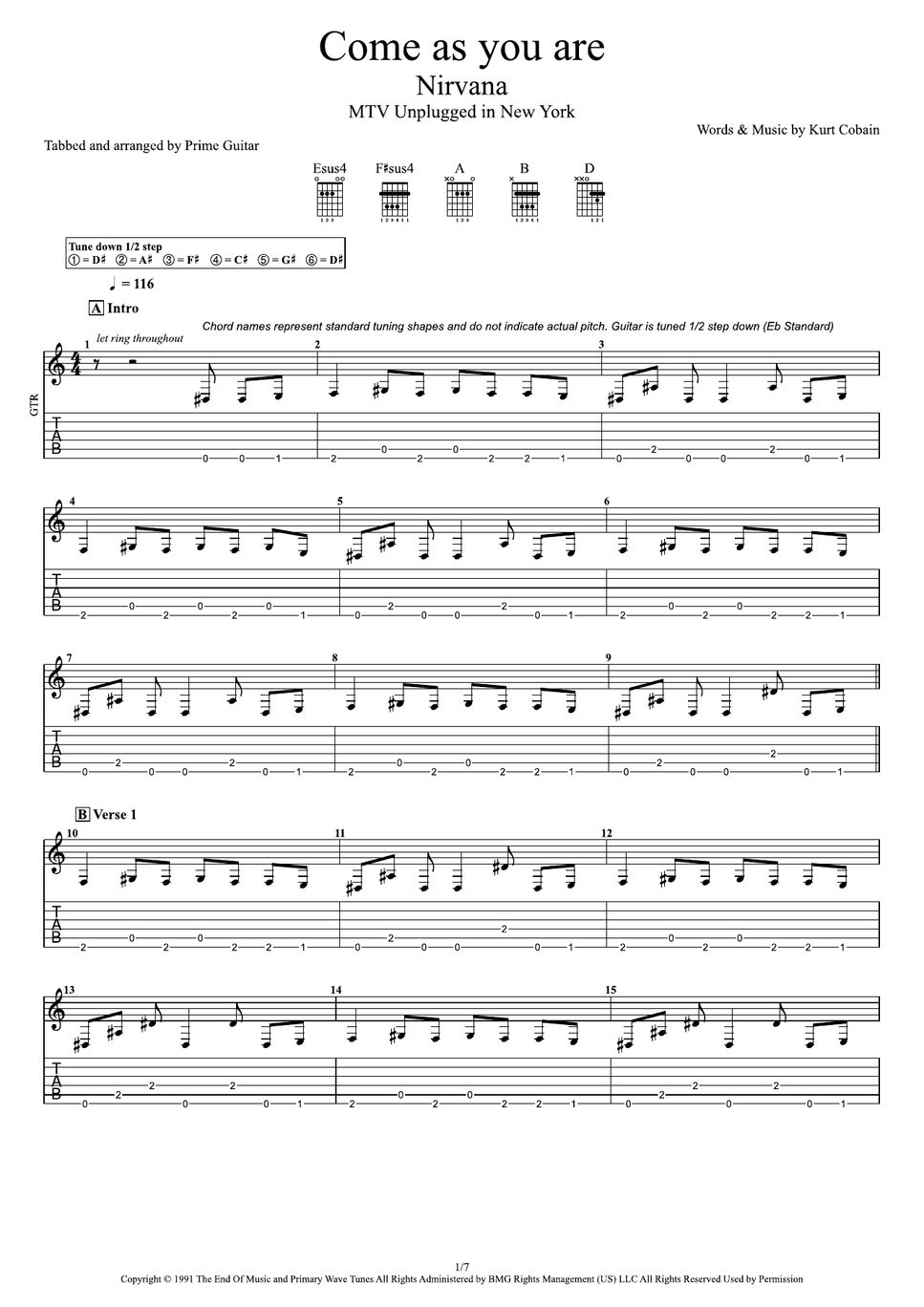 Nirvana - Come as you are (PDF + Guitar Pro Tab + Guitar tone + BONUS (Backing Track & Video ...