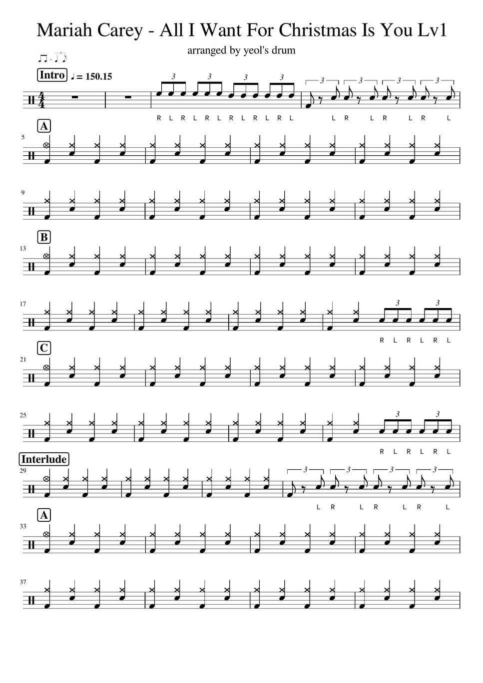 Mariah Carey - All I Want For Christmas Is You (Lv1) Sheets by yeols drum