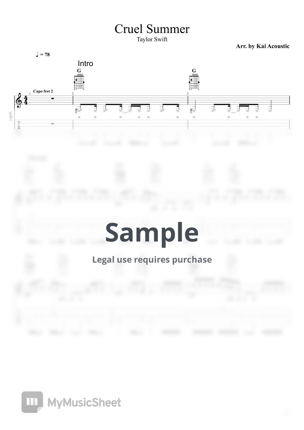 Taylor Swift - Cruel Summer Sheet Music by Kai Acoustic