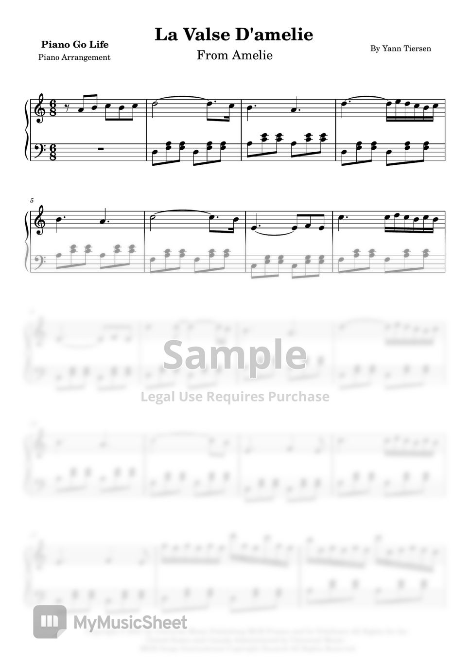 Yann Tiersen - La valse d'Amélie Sheet Music by Piano Go Life