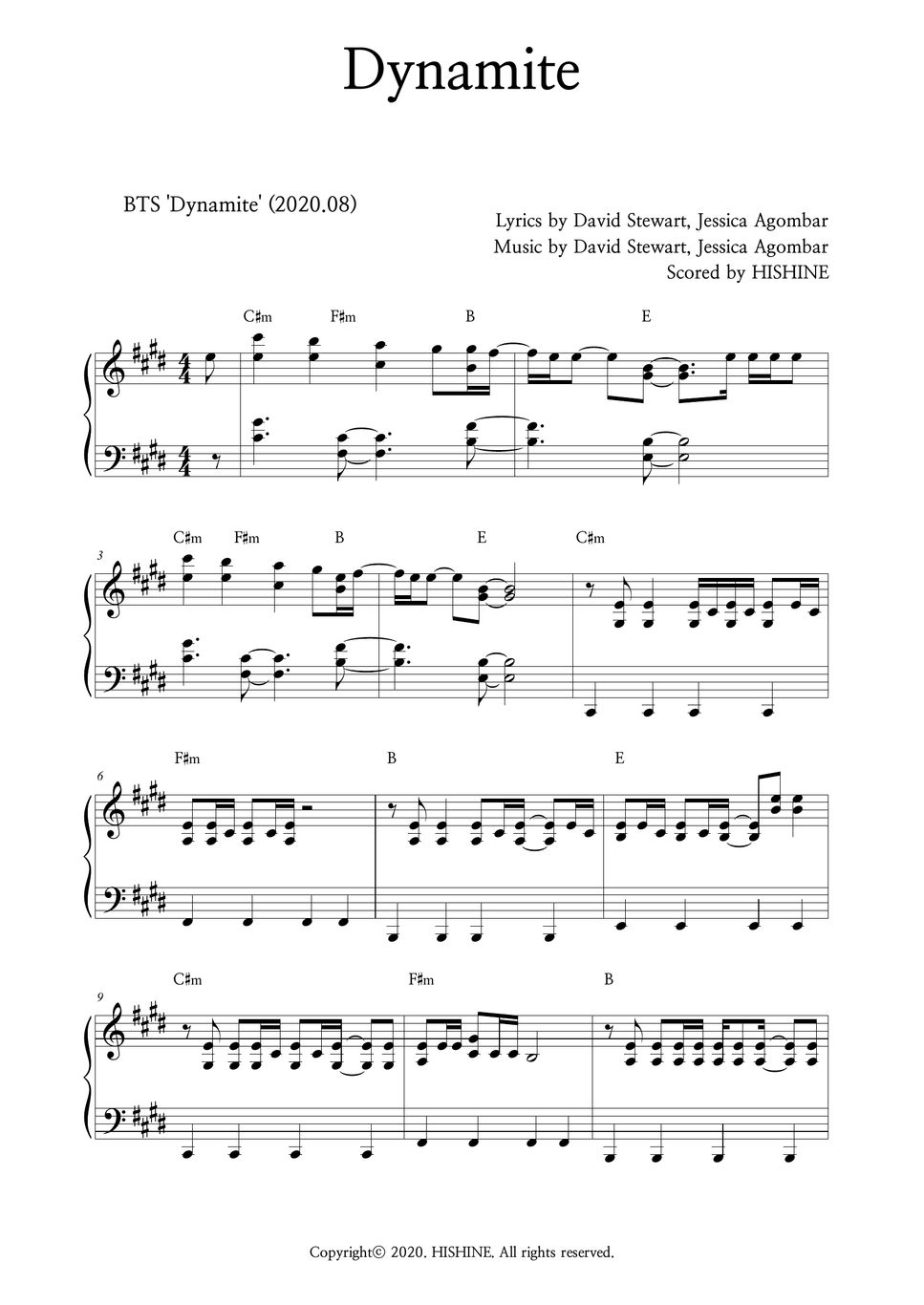 BTS - Dynamite Sheets by HISHINE