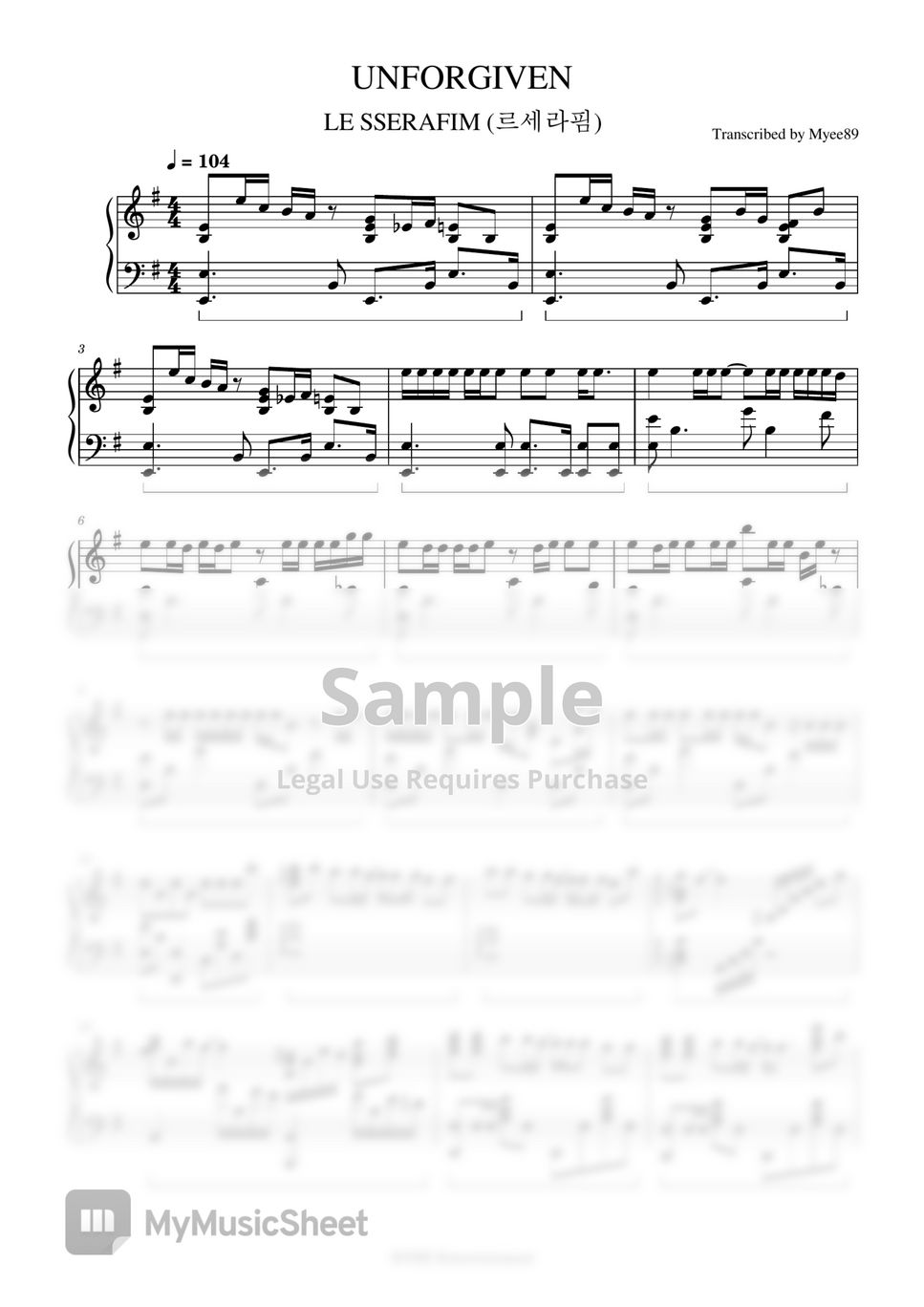 LE SSERAFIM (르세라핌) - UNFORGIVEN โน้ตเพลง by Myee89