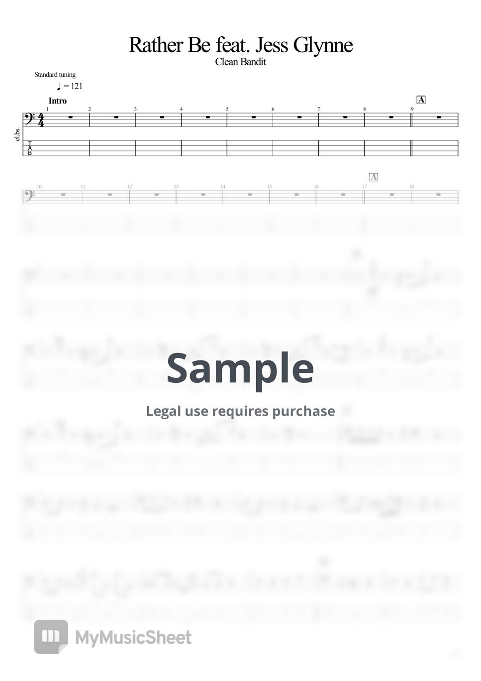 Clean Bandit - Rather Be feat. Jess Glynne Tab + 단선 악보 by BassBlur