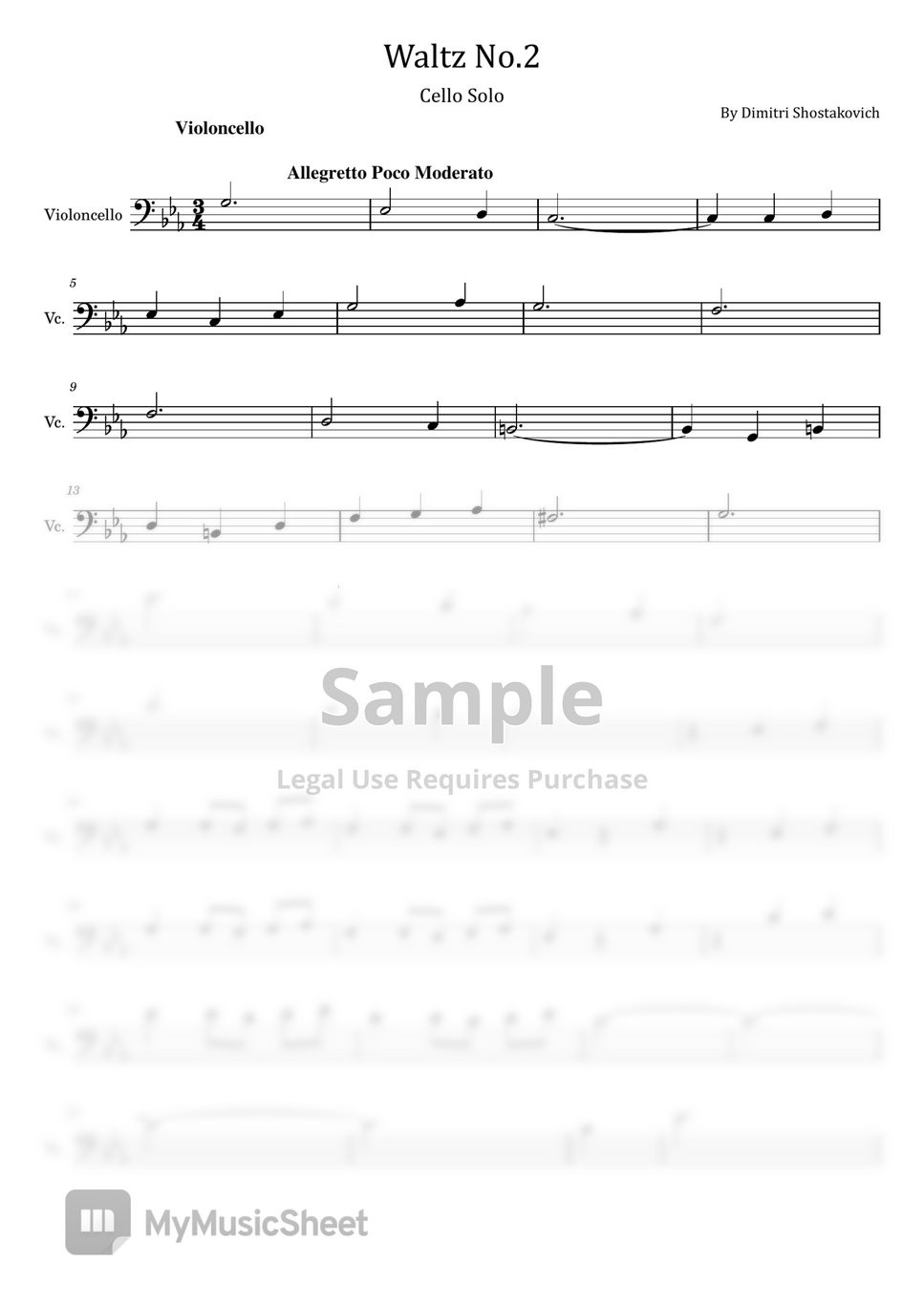 Dimitri Shostakovich - Waltz No. 2 (for Cello Solo) Sheets by poon