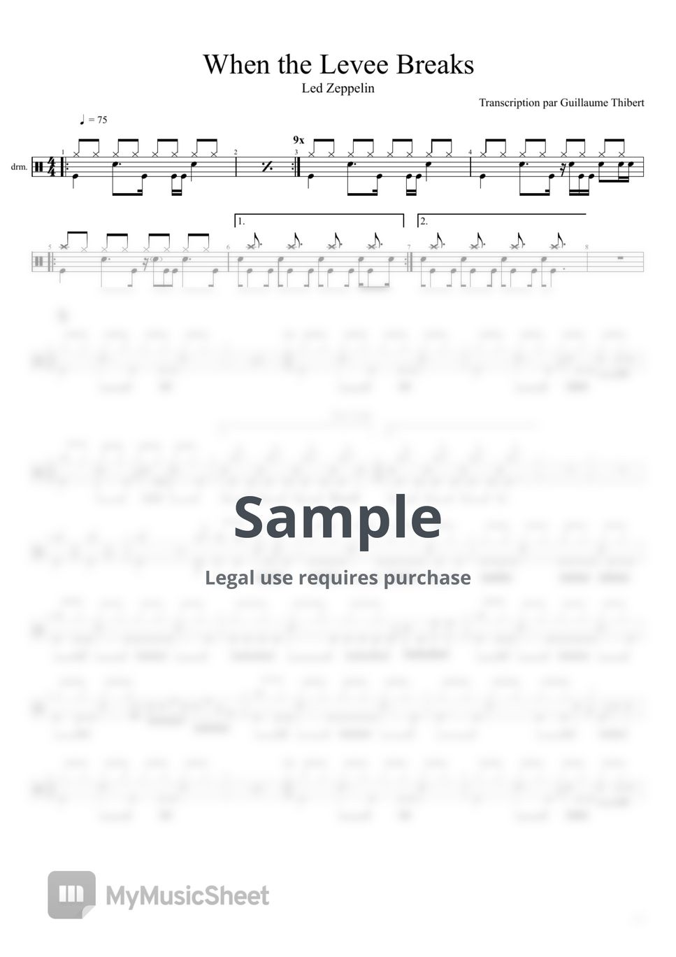 Led Zeppelin - When the Levee Breaks Sheet Music by Prof de Batterie