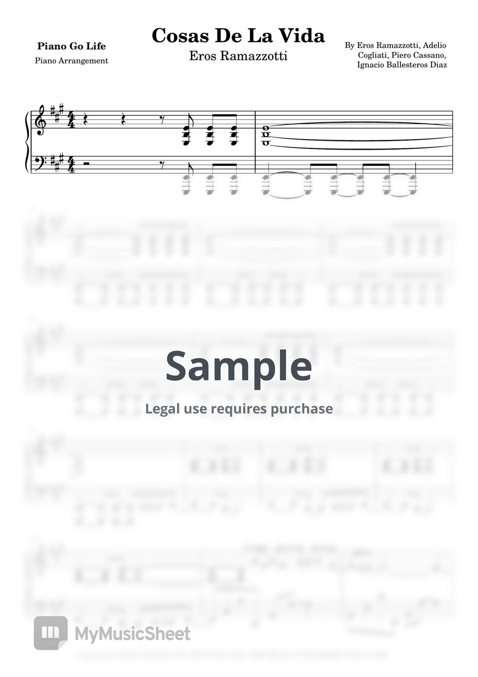 Eros Ramazzotti - Cosas De La Vida Sheets by Piano Go Life