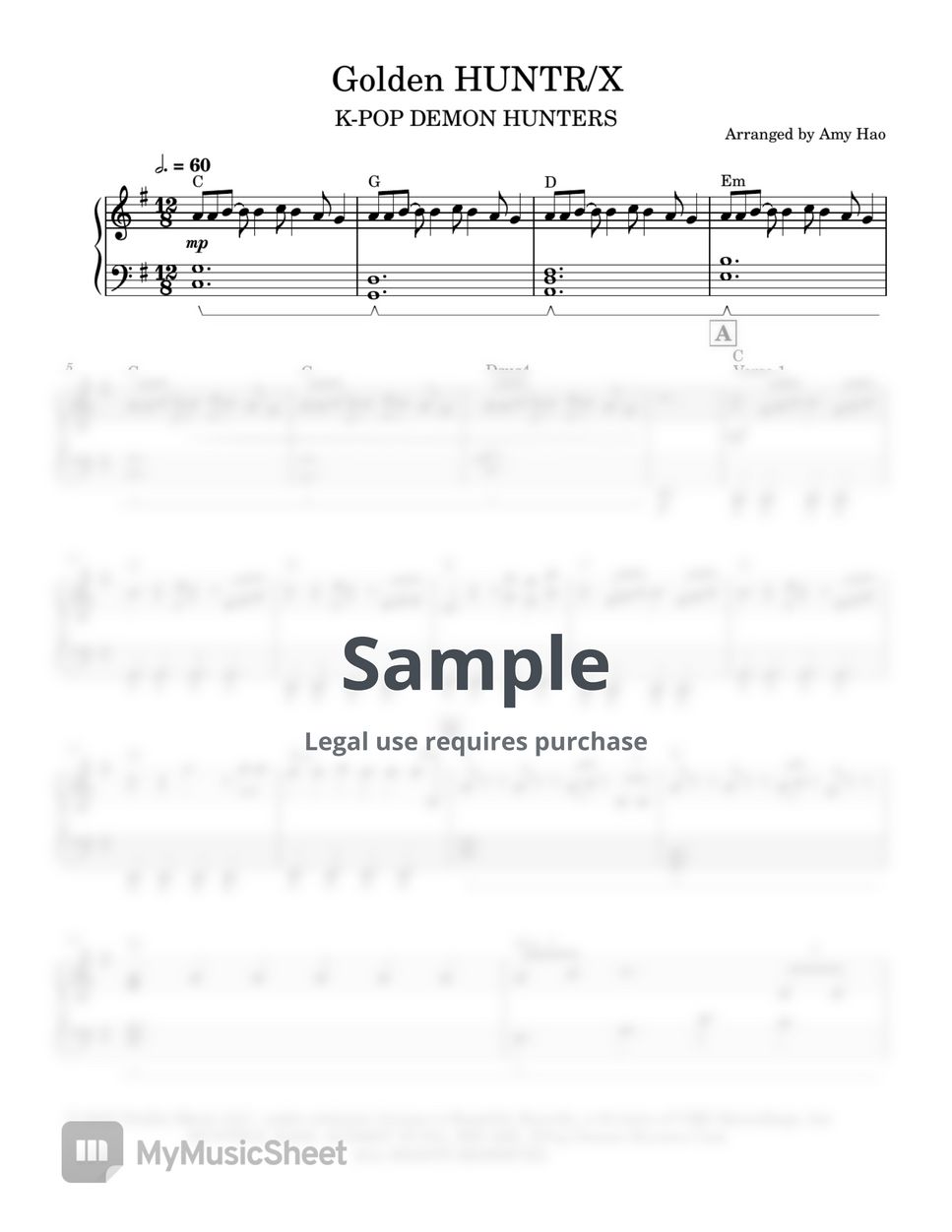 HUNTR/X, EJAE, AUDREY NUNA, REI AMI - Golden Piano Sheet Music PDF ...