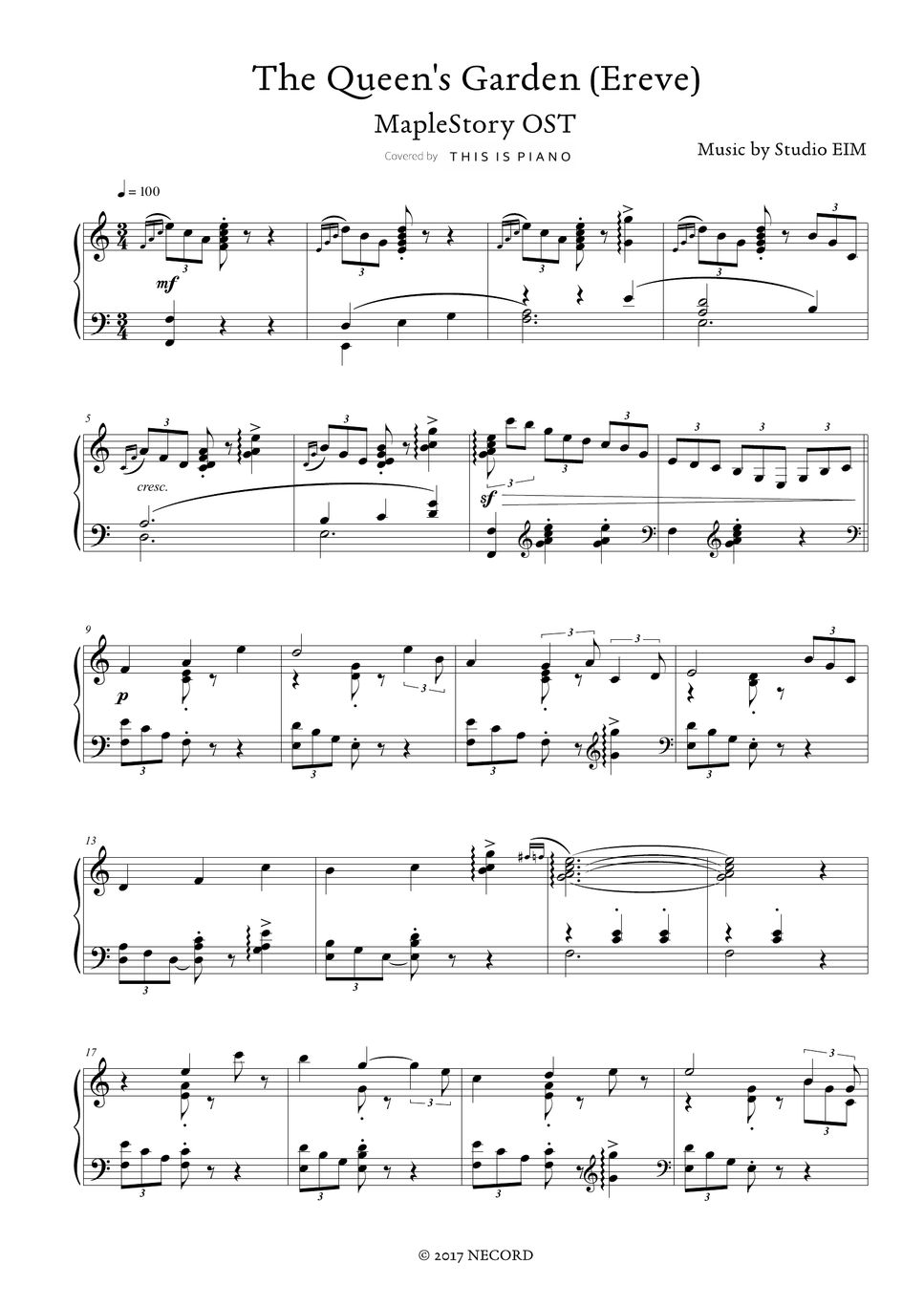 Maple Story (메이플 스토리) - The Queen’s Garden (에레브) Sheet by THIS IS PIANO