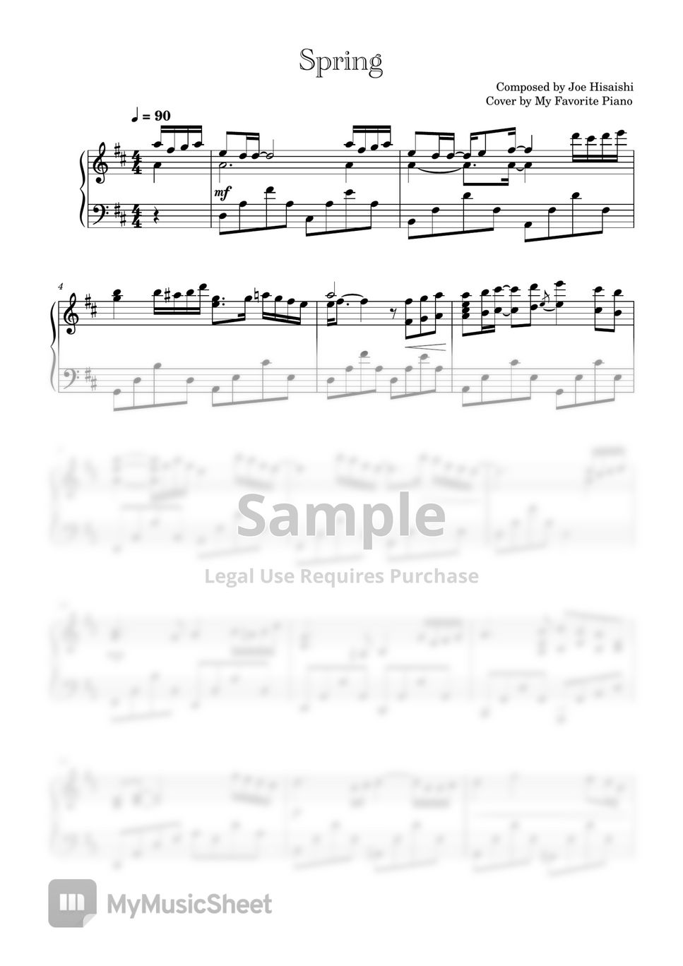 히사이시 조 - Spring Sheet Music by My Favorite Piano
