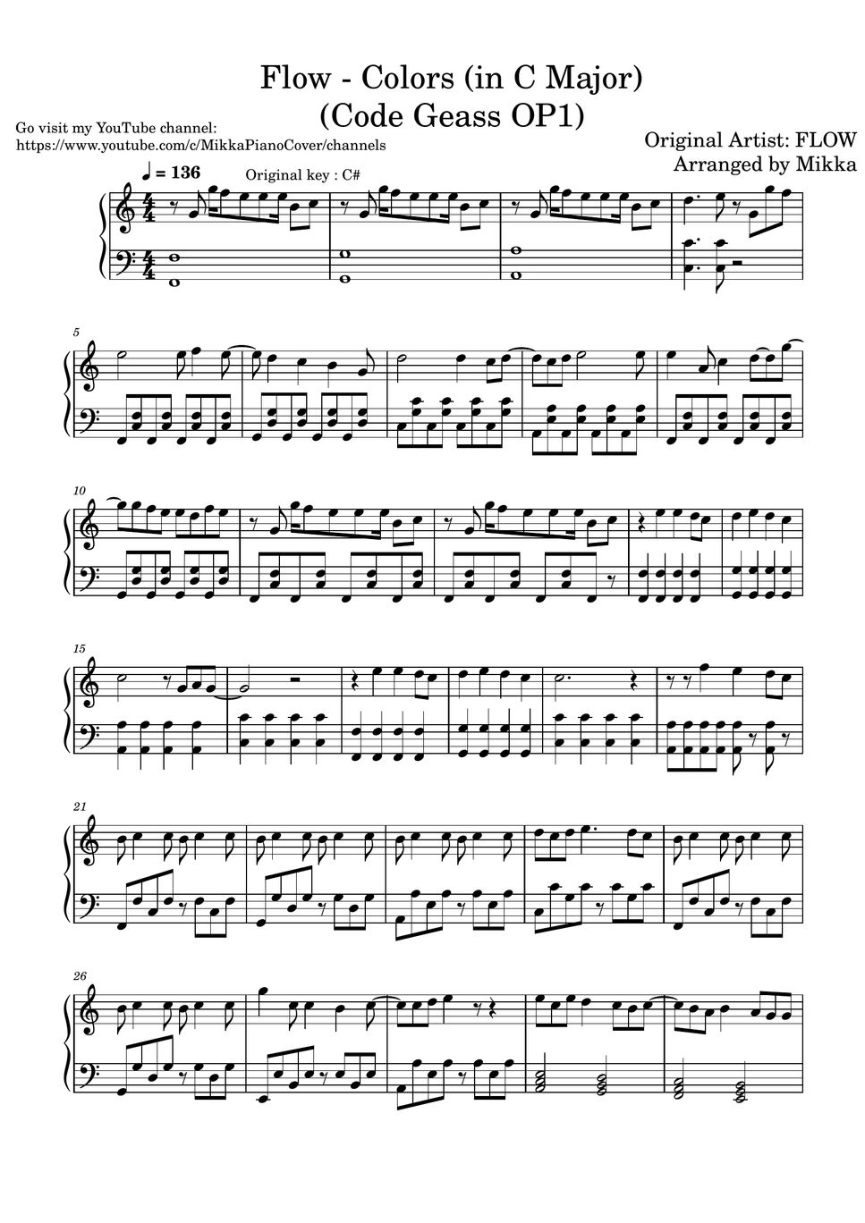 FLOW - Colors (in C Major) 악보 by Mikka