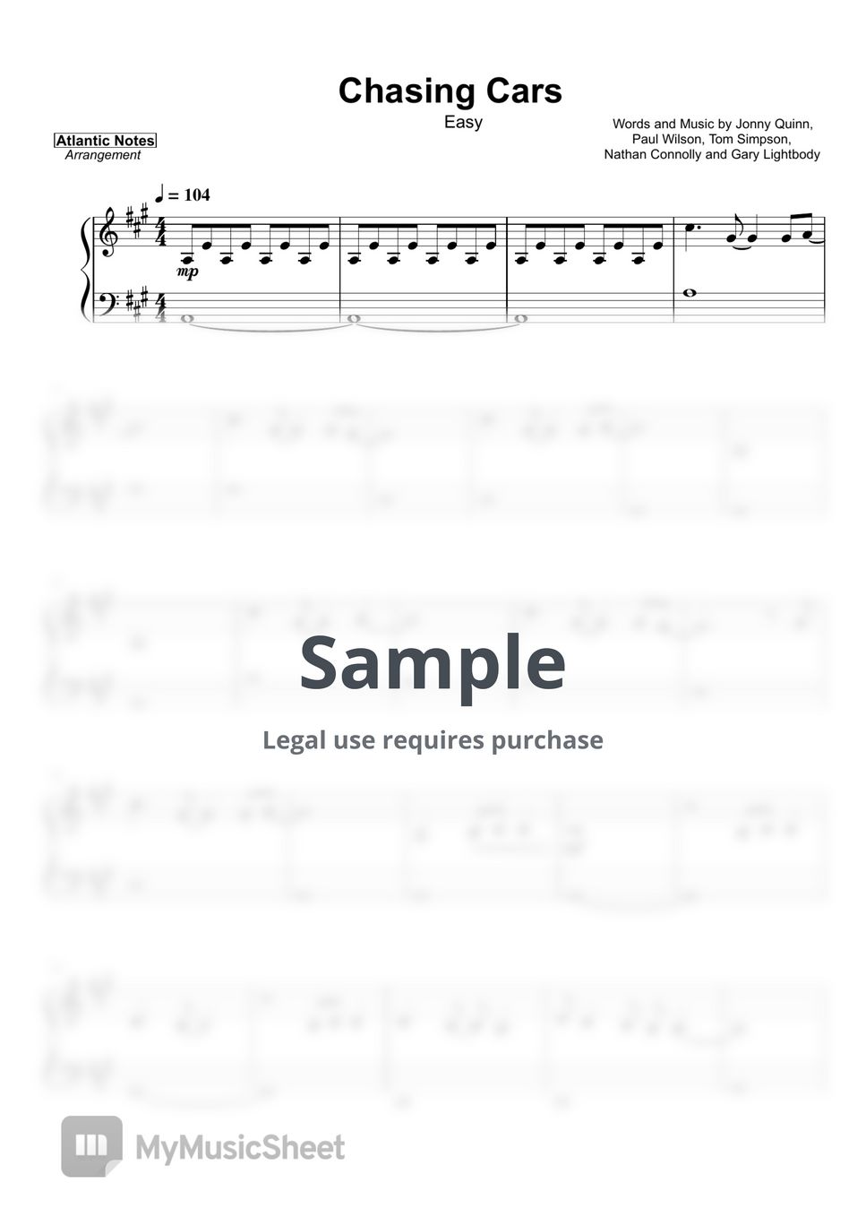 Snow Patrol - Chasing Cars Sheet Music by Atlantic Notes