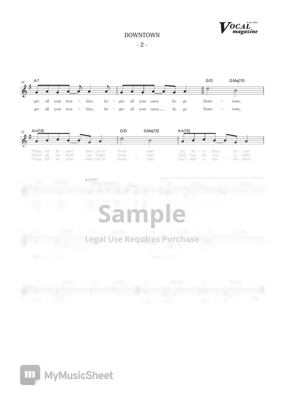 PETULA CLARK - DOWN TOWN (VOCAL MAGAZINE) Sheets by Far East Island Record