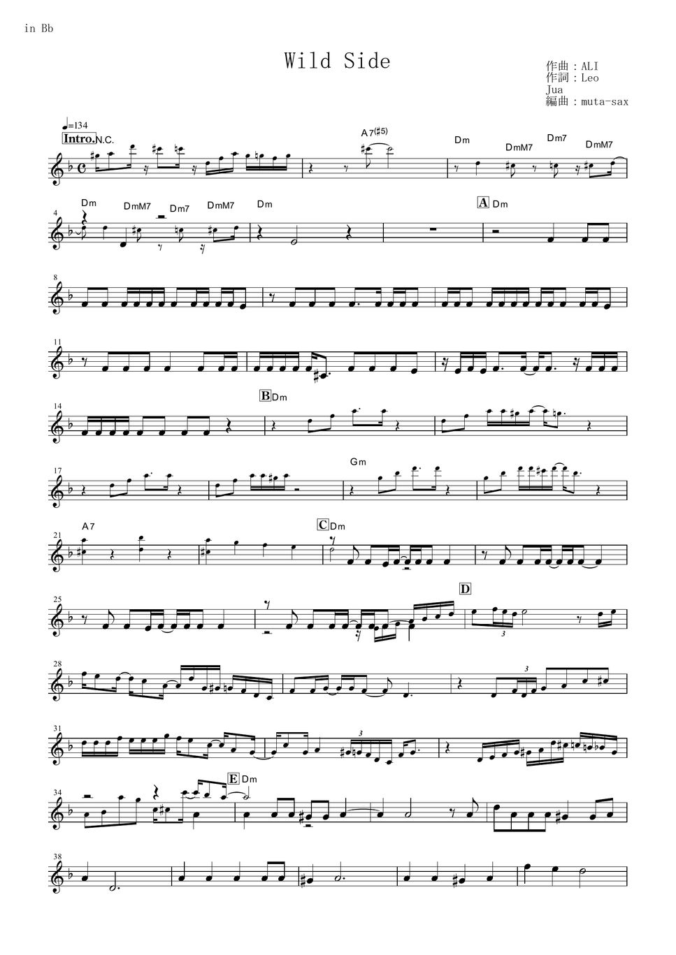 BEASTARS - Wild Side (in Bb) Sheet by ALI