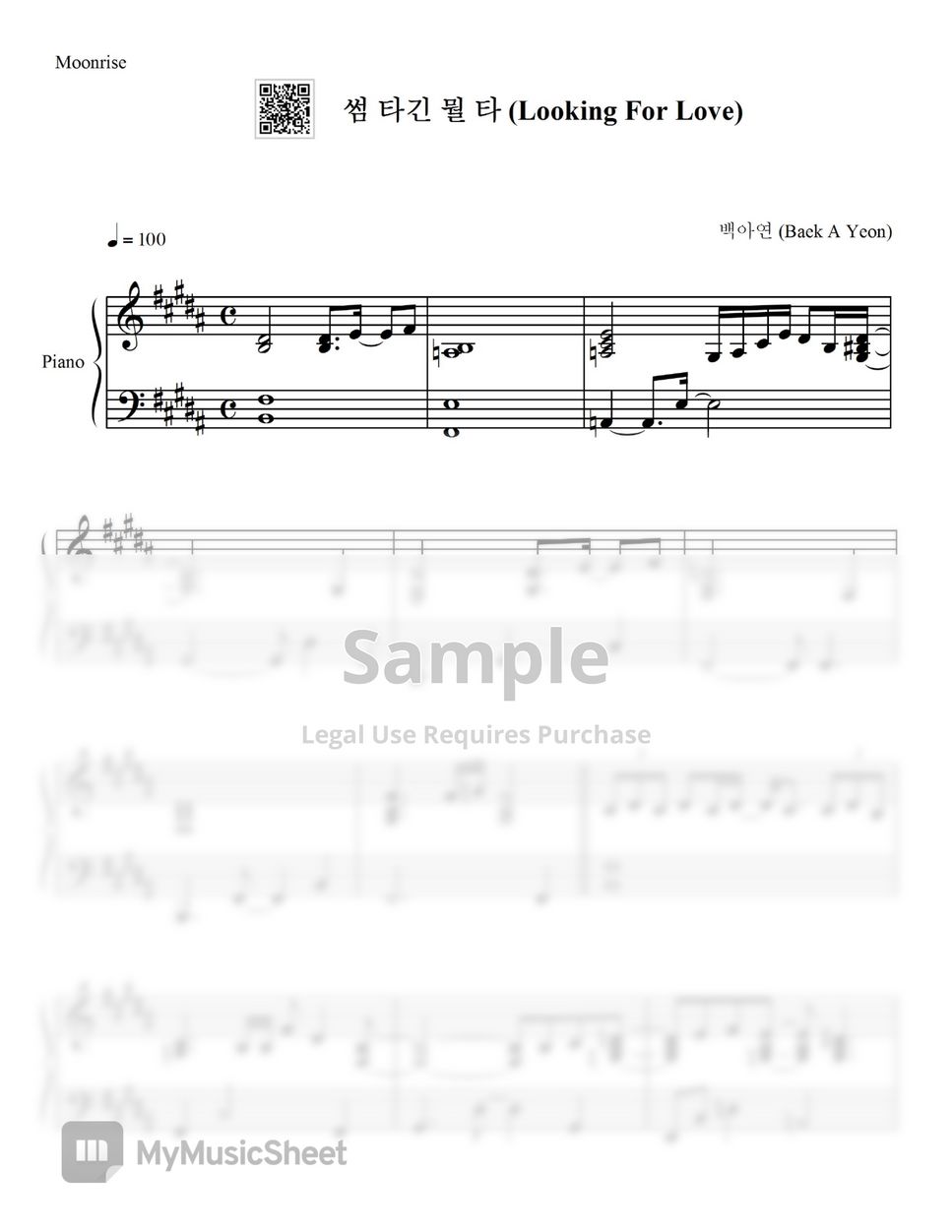 Baek A Yeon - Looking For Love Sheet Music by Moonrise