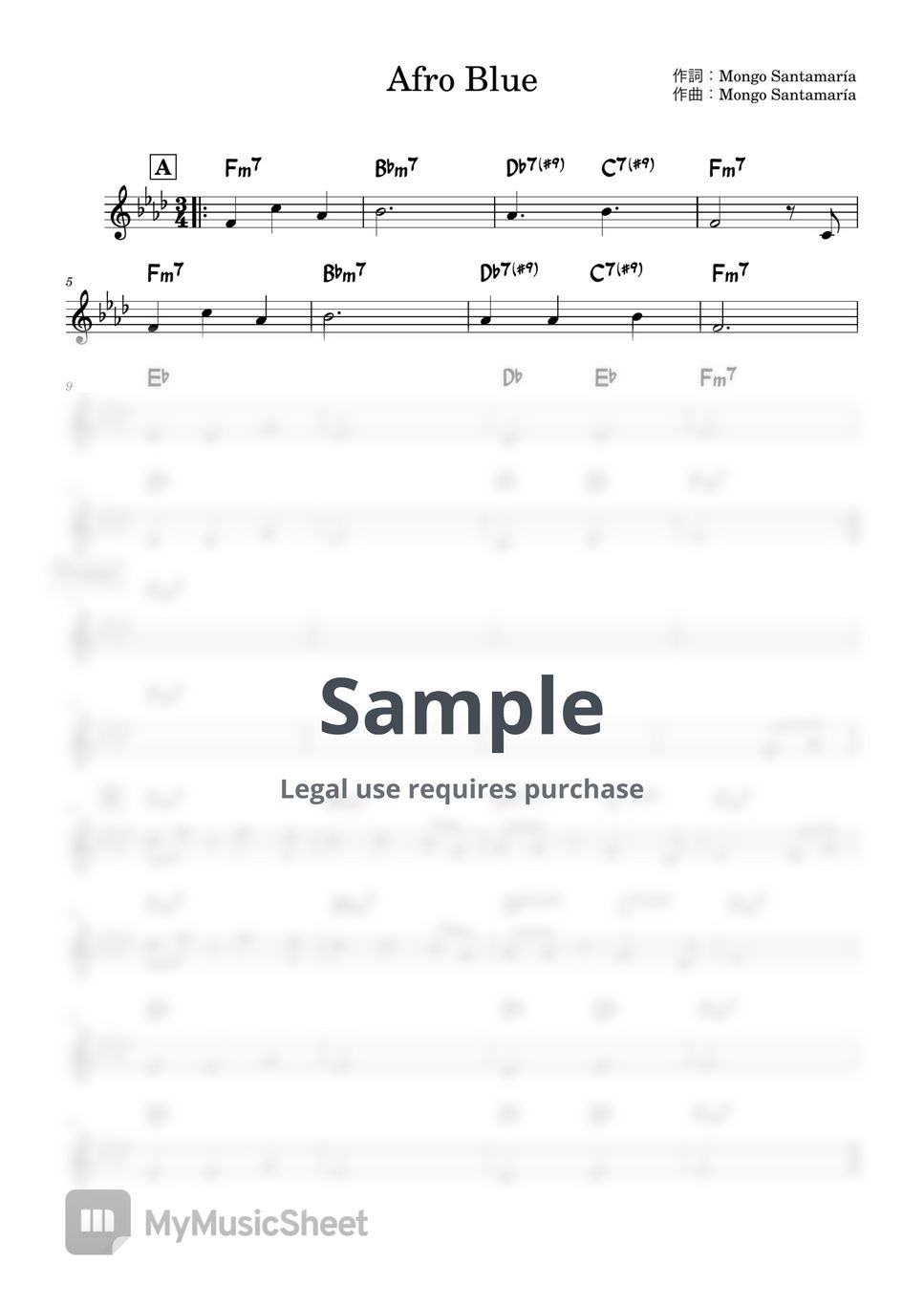 Mongo Santamaría - Afro Blue (セッション用コード譜) Sheets by 箱譜屋