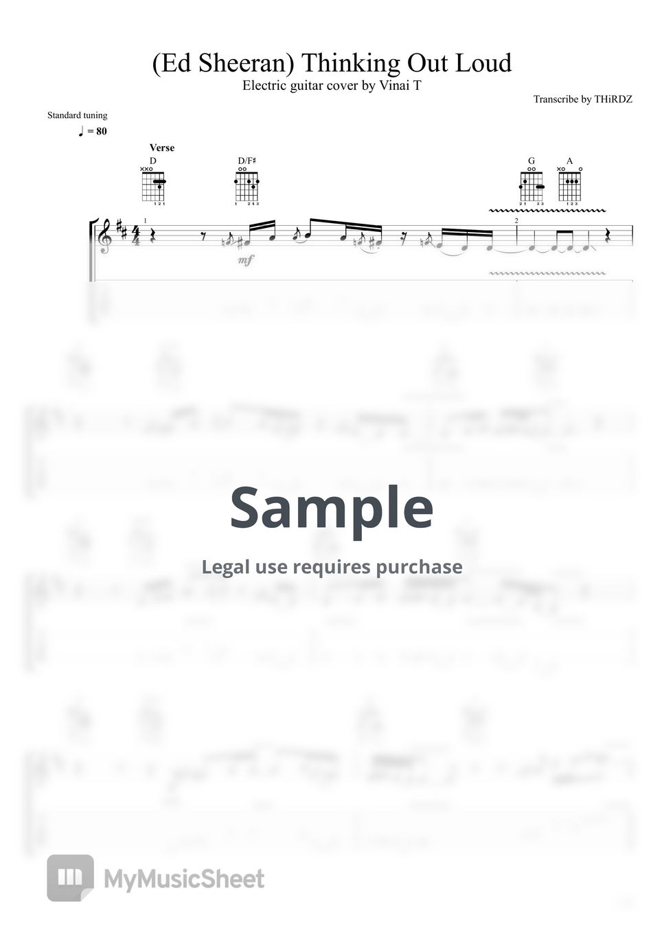 Ed Sheeran - Thinking Out Loud Tab + 1staff by Vinai T