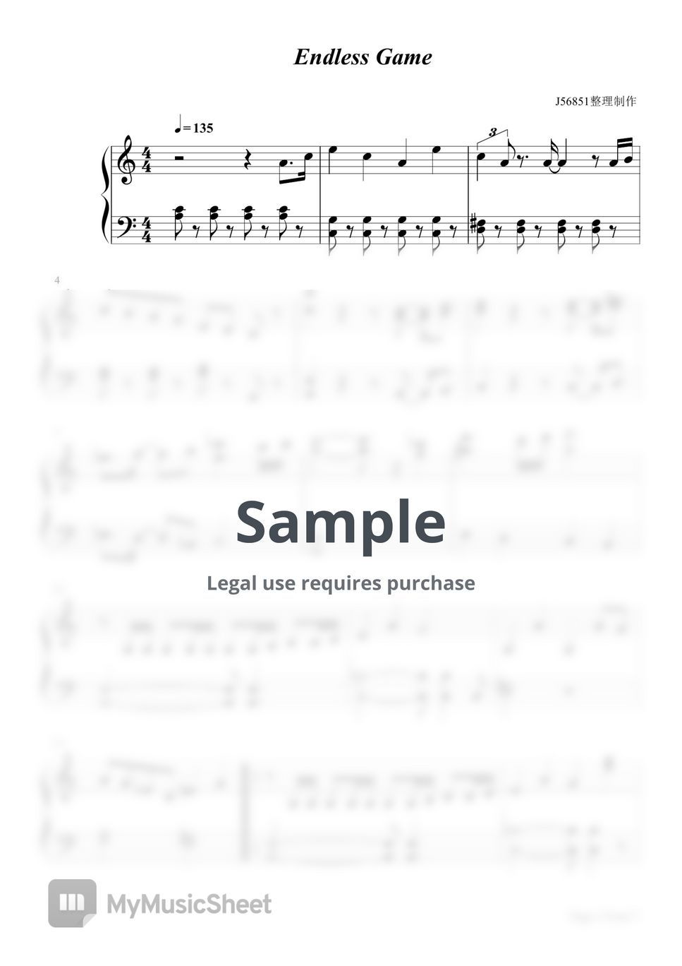 岚 - Endless Game (家族游戏 主题曲-岚) Sheets by Yilun