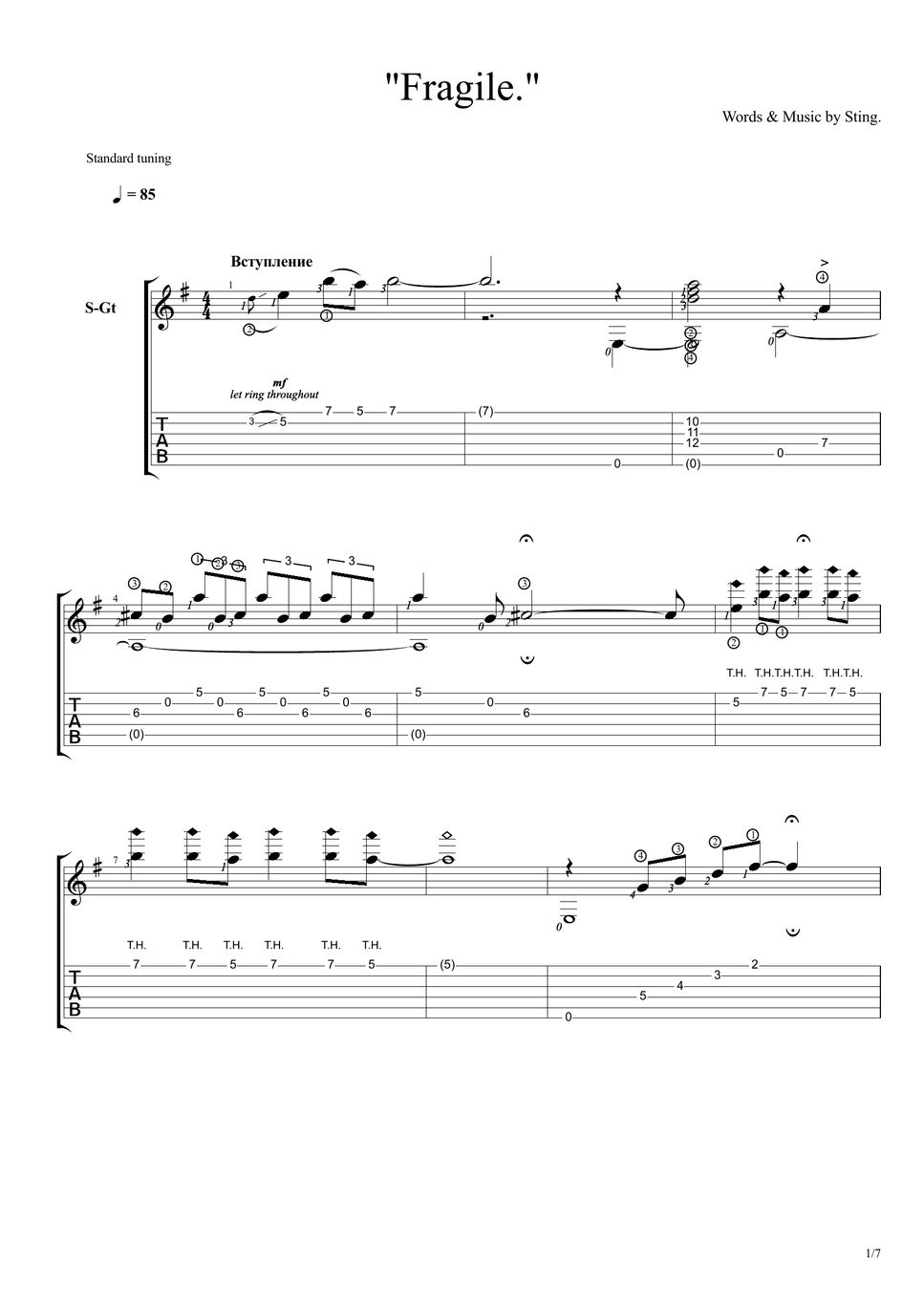 Sting - "Fragile" Sheet