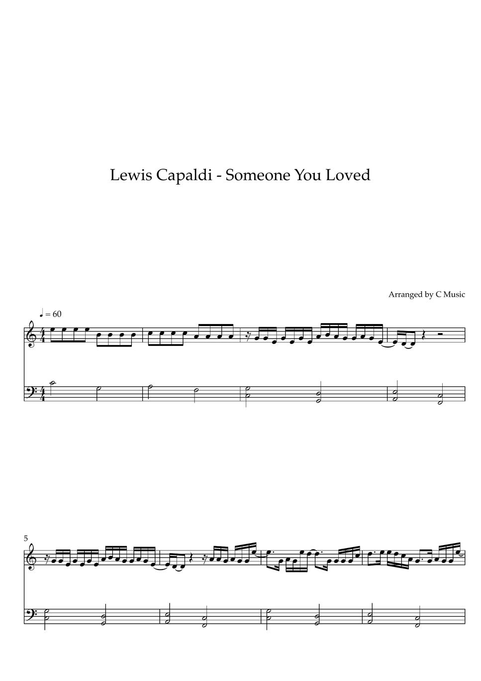 Lewis Capaldi - Someone You Loved (Easy Version) Sheet by C Music