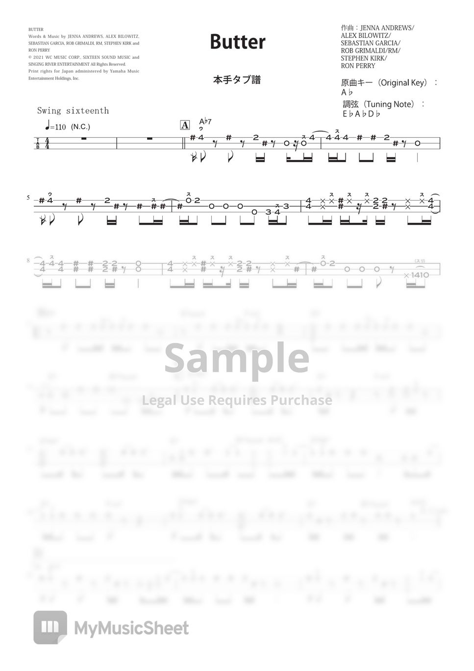 BTS - BUTTER(Tsugaru syamisen 1st Tab) Sheets by Ayuzawa Kazuhiko