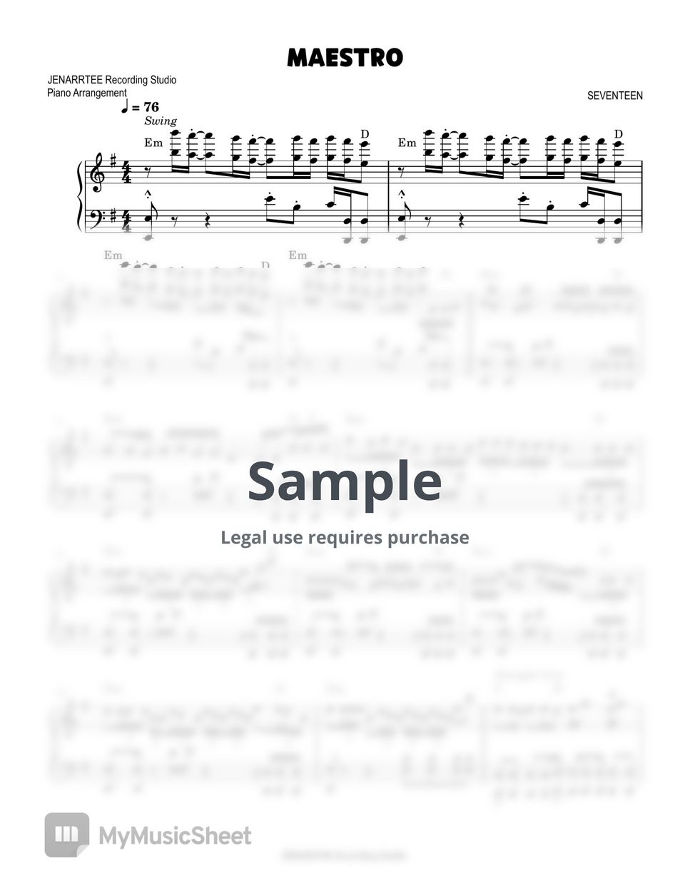 SEVENTEEN - MAESTRO Sheets by JENARRTEE Recording Studio