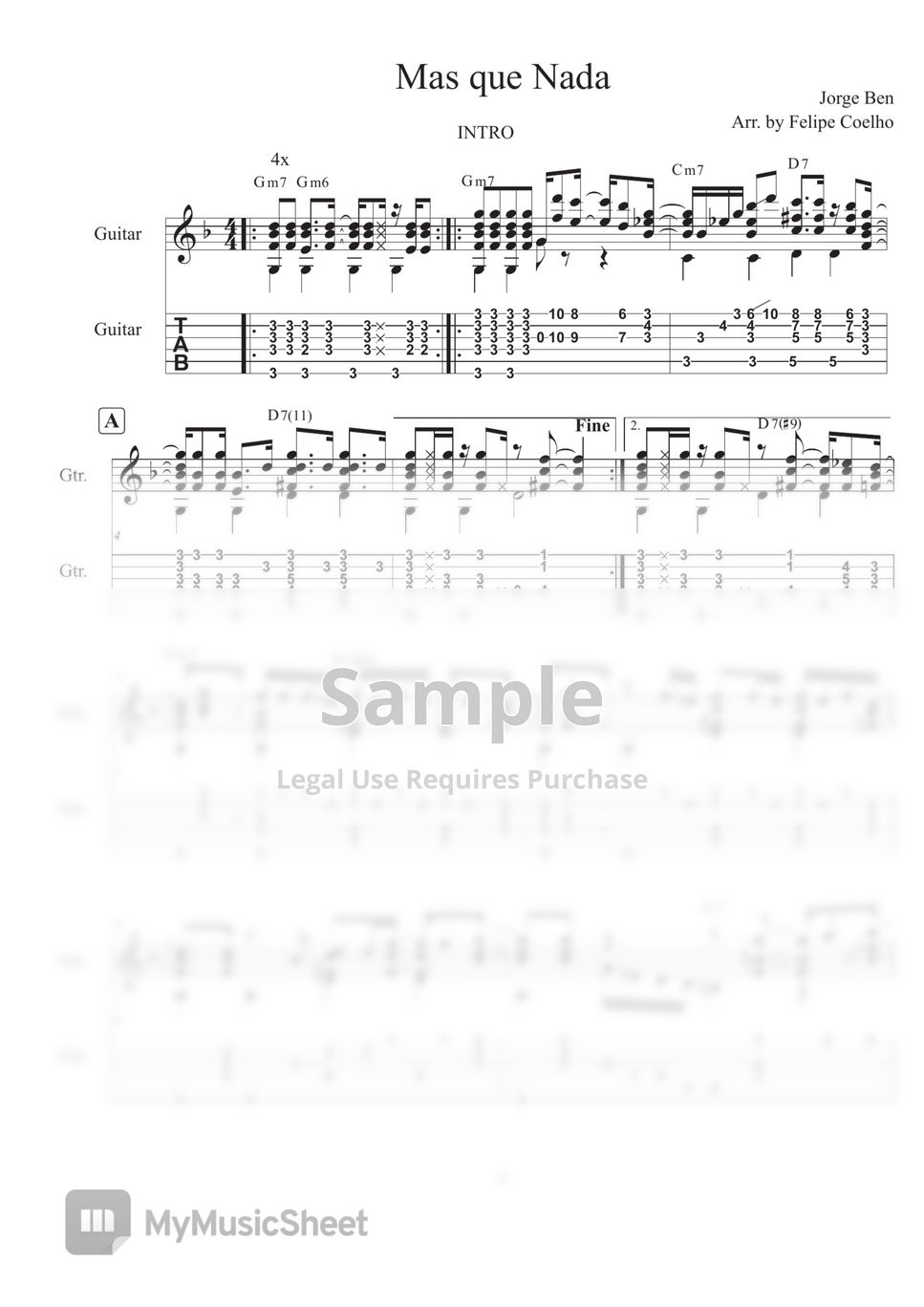 Jorge Ben Jor - Mas que Nada 楽譜 by Felipe Coelho