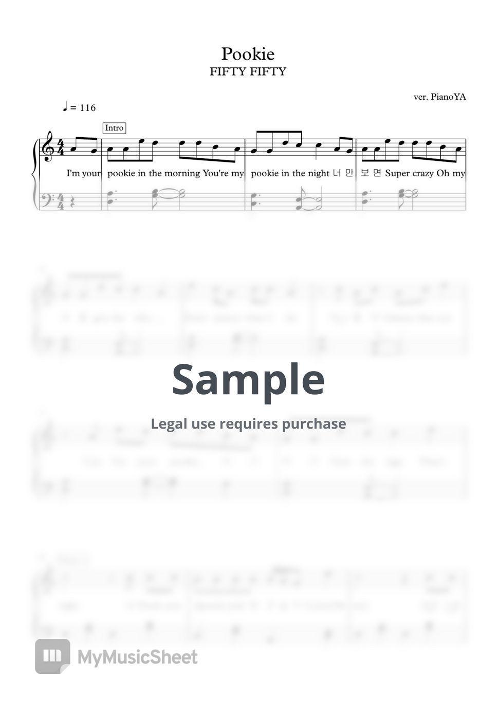 FIFTY FIFTY - Pookie (체100,30레벨, 원키/C키 포함) Sheet Music by PianoYA