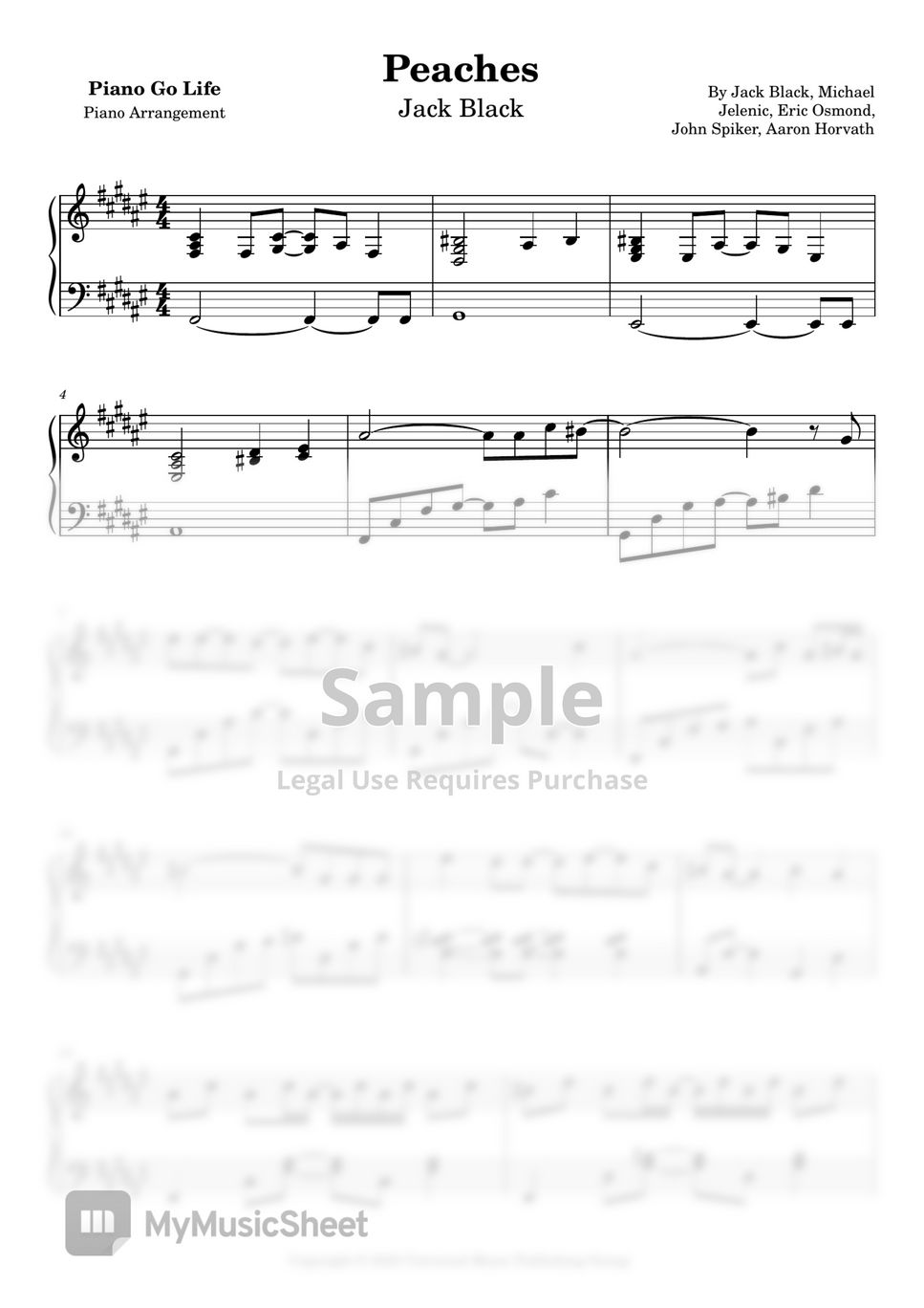 Jack Black Peaches From The Super Mario Bros Movie Sheets By Piano