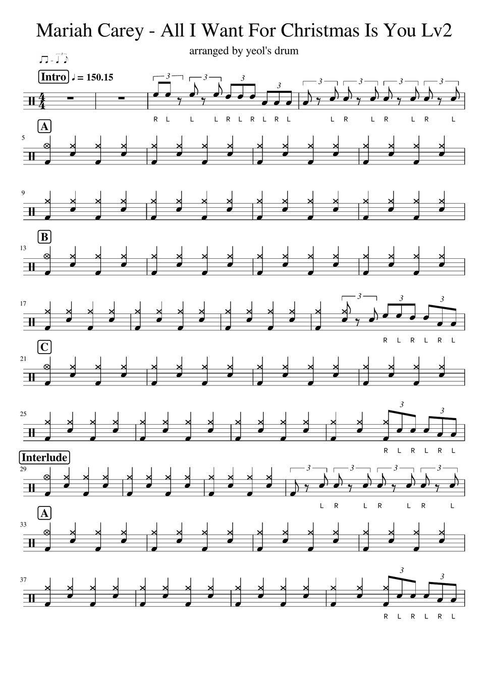 Mariah Carey - All I Want For Christmas Is you (Lv2) Sheets by yeols drum