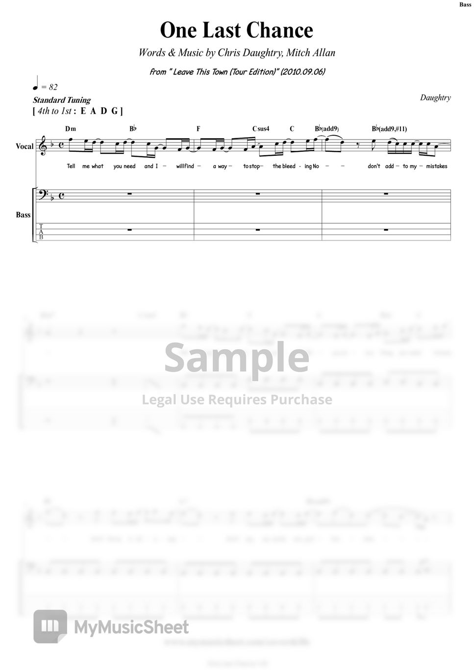 Daughtry - One Last Chance (+배킹트랙) Tab + 1staff by COVER SKILLS