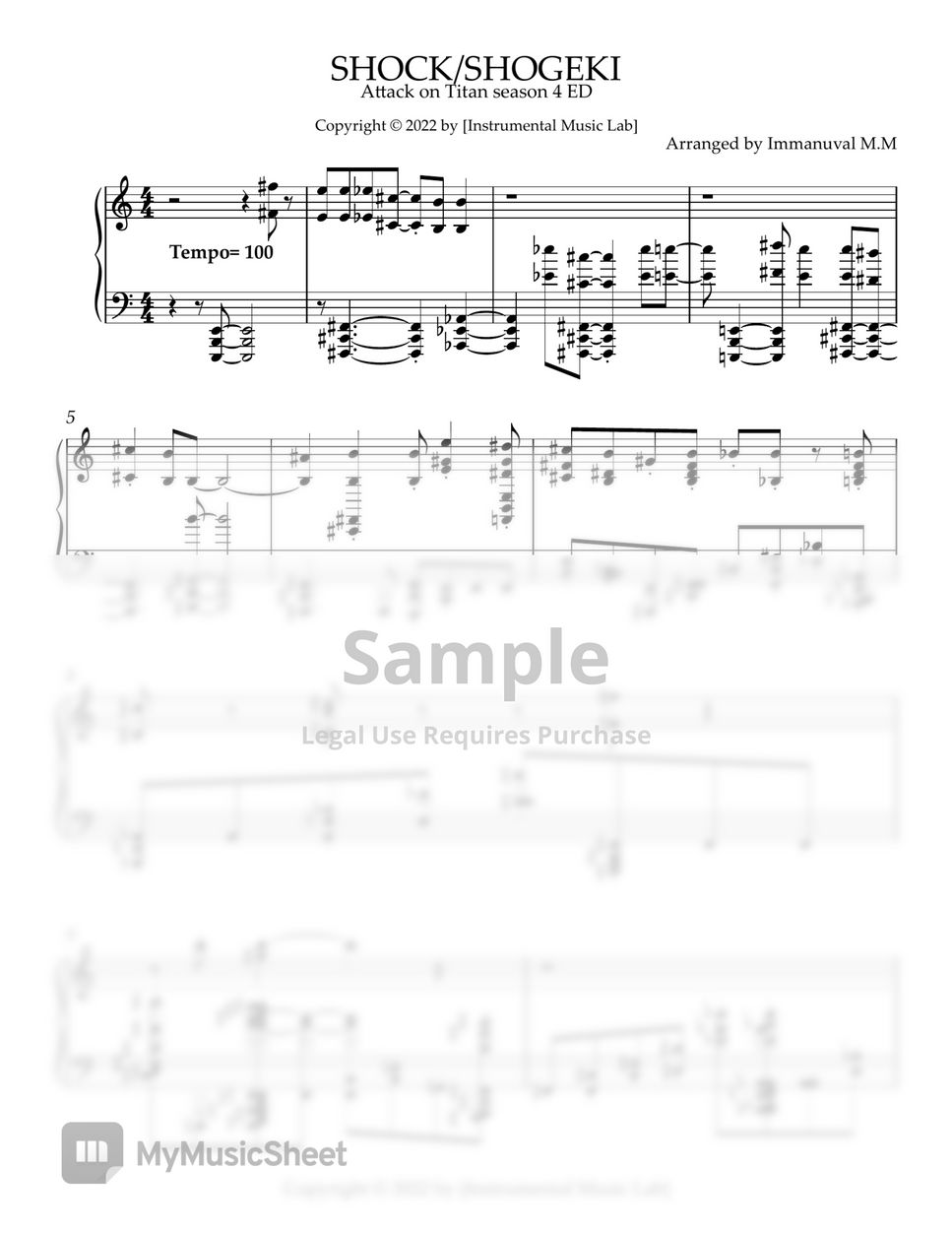 Yuko Ando - SHOCK/SHOGEKI (Attack on Titan Season 4 ED) 乐谱 by Immanuval M.M