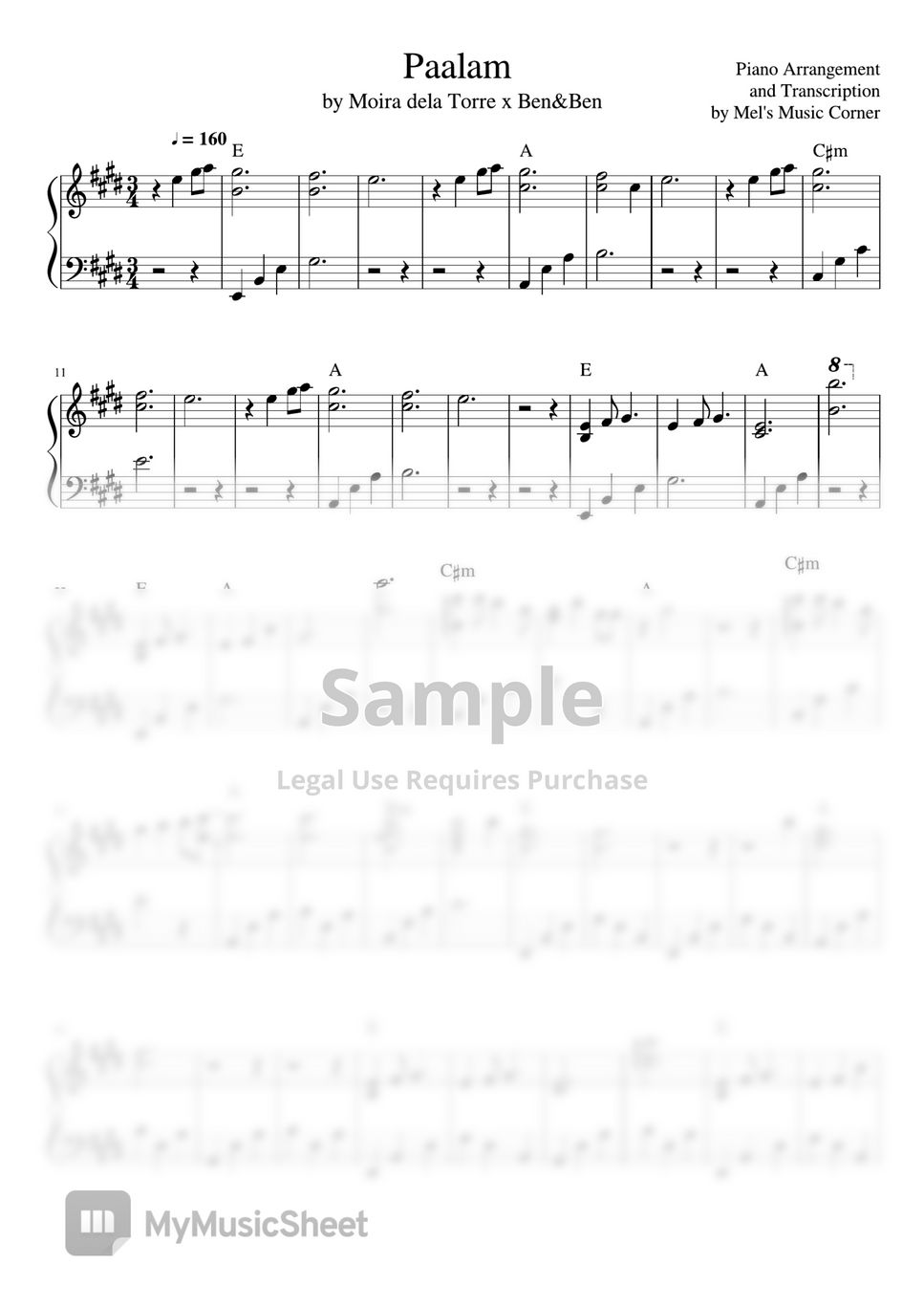 Moira x Ben&Ben - Paalam (piano sheet music) 악보 by Mel's Music Corner
