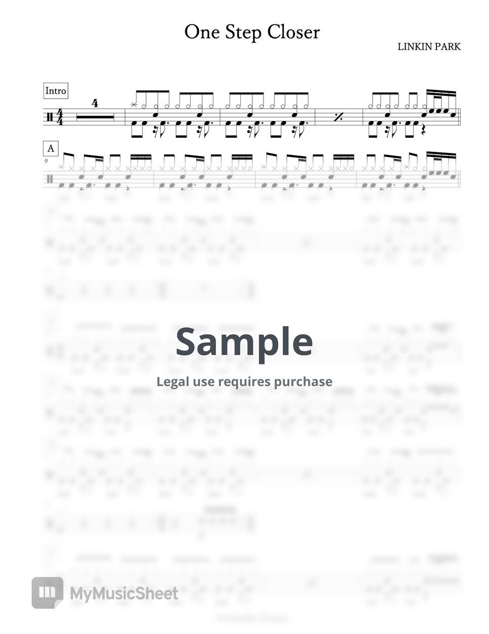 LINKIN PARK - One Step Closer Sheet Music by Arkadia Drums