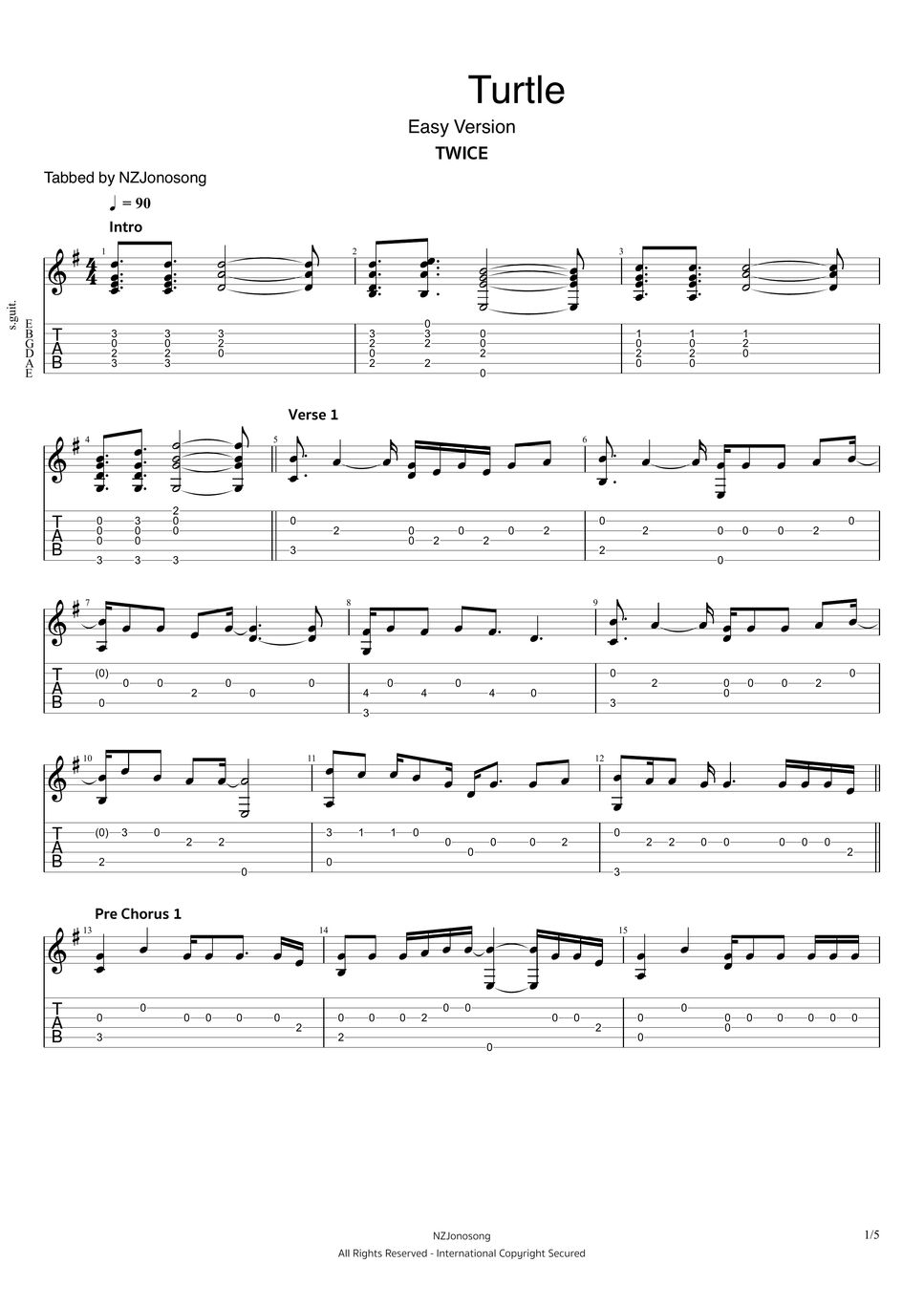 TWICE - Turtle (Easy, 2/10) TAB by NZJonosong