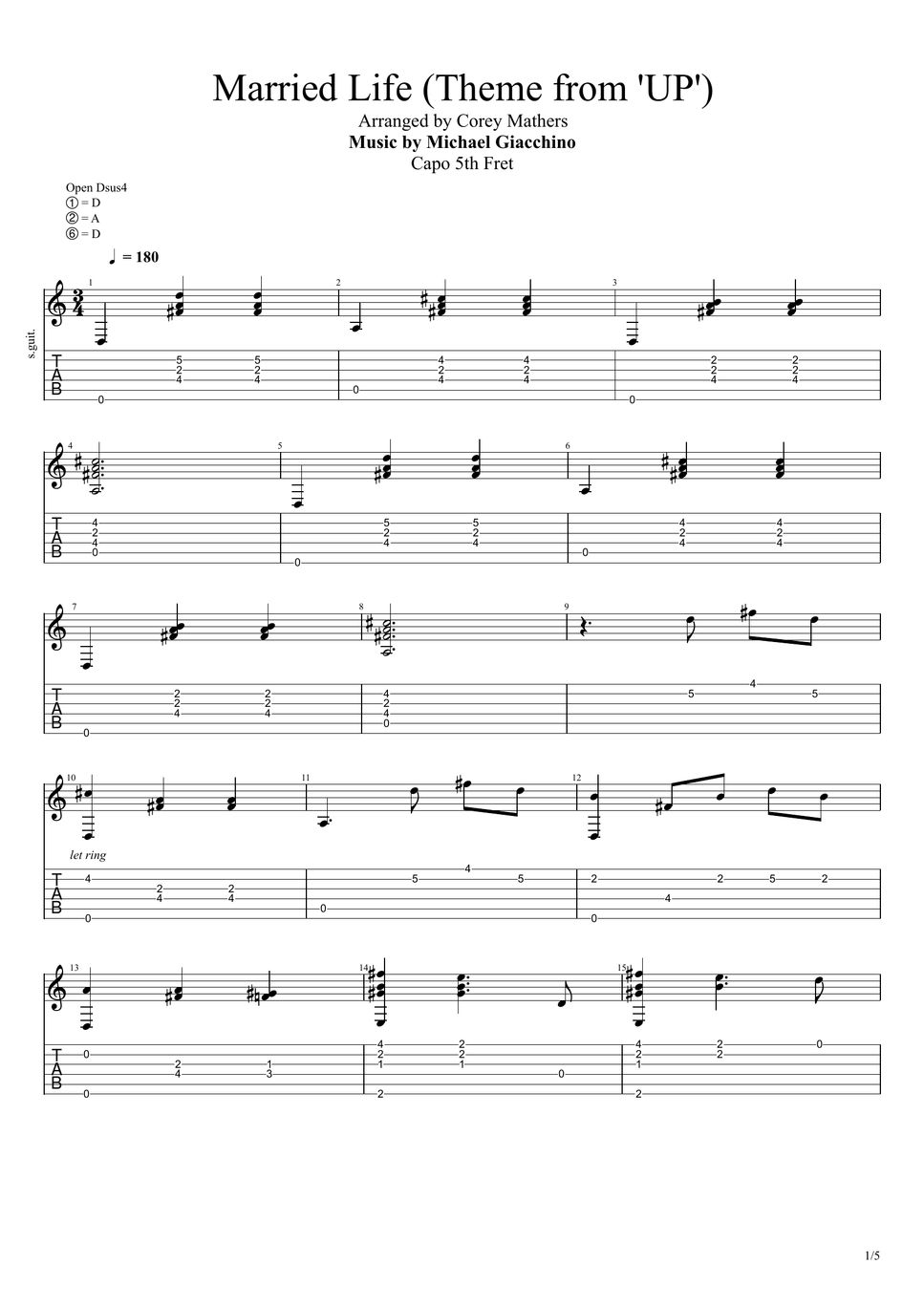 Theme From 'UP' - Married Life Partition musicale by Corey Mathers