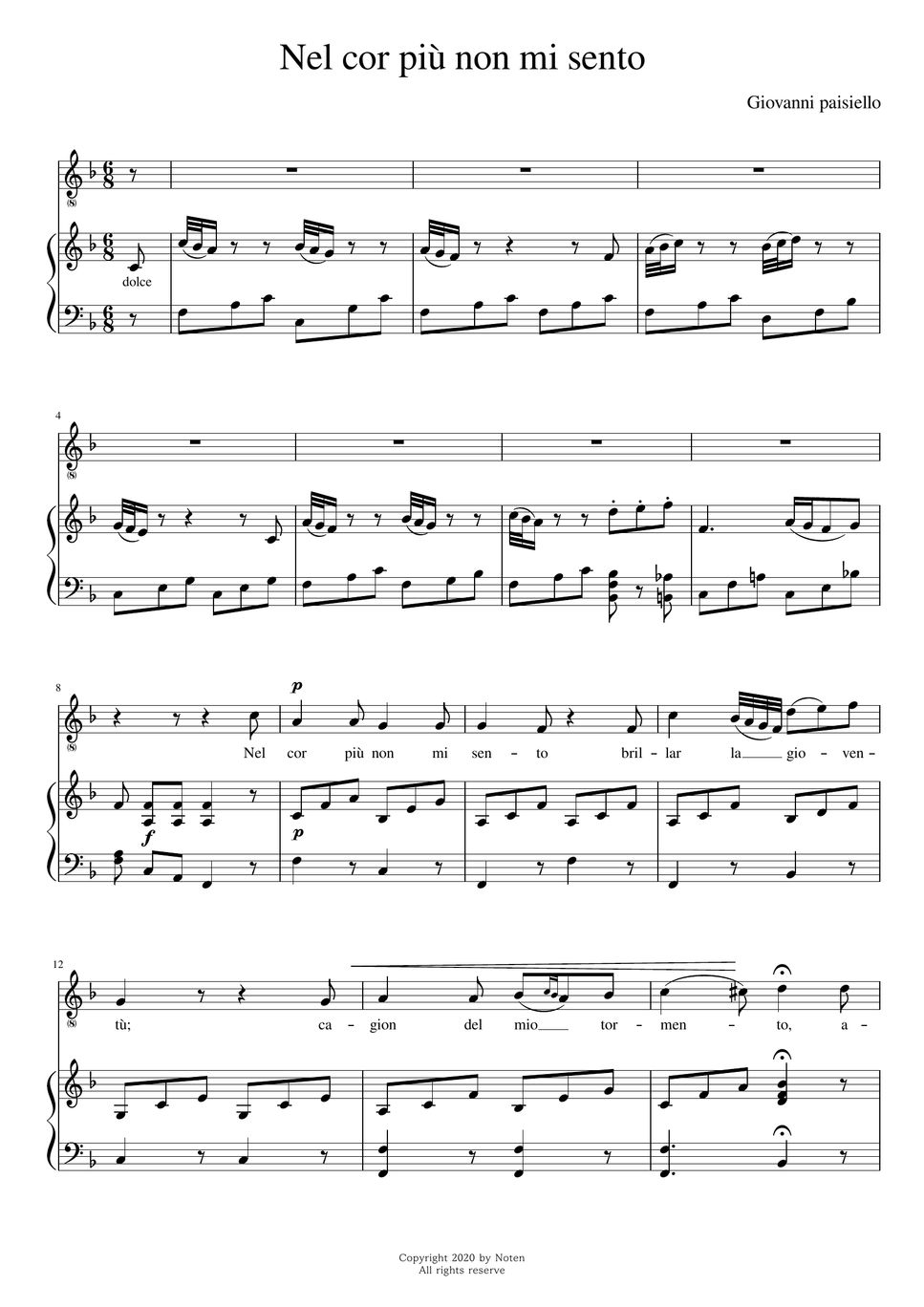 G.Paisiello - Nel cor più non mi sento (Fmaj) Sheet by noten(노튼)