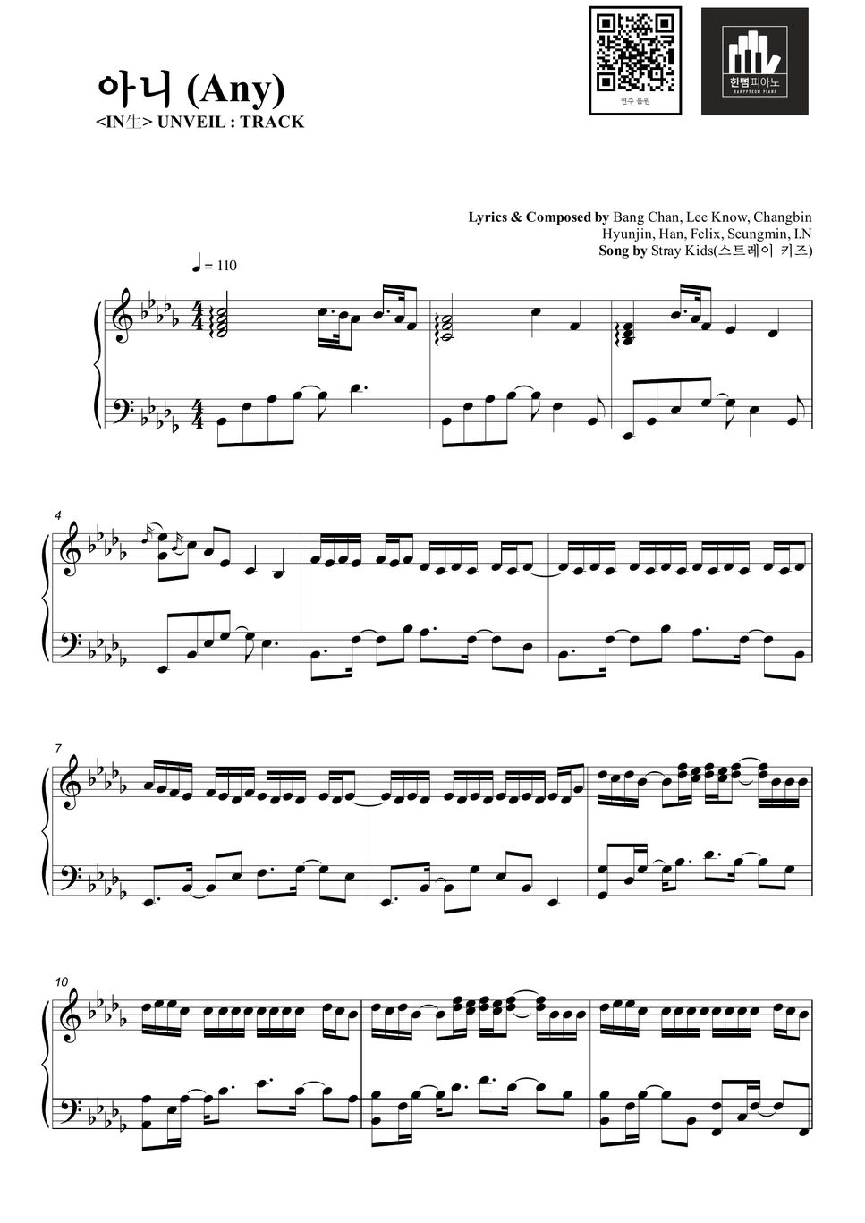 Stray Kids - Any(아니) Sheet by HANPPYEOMPIANO