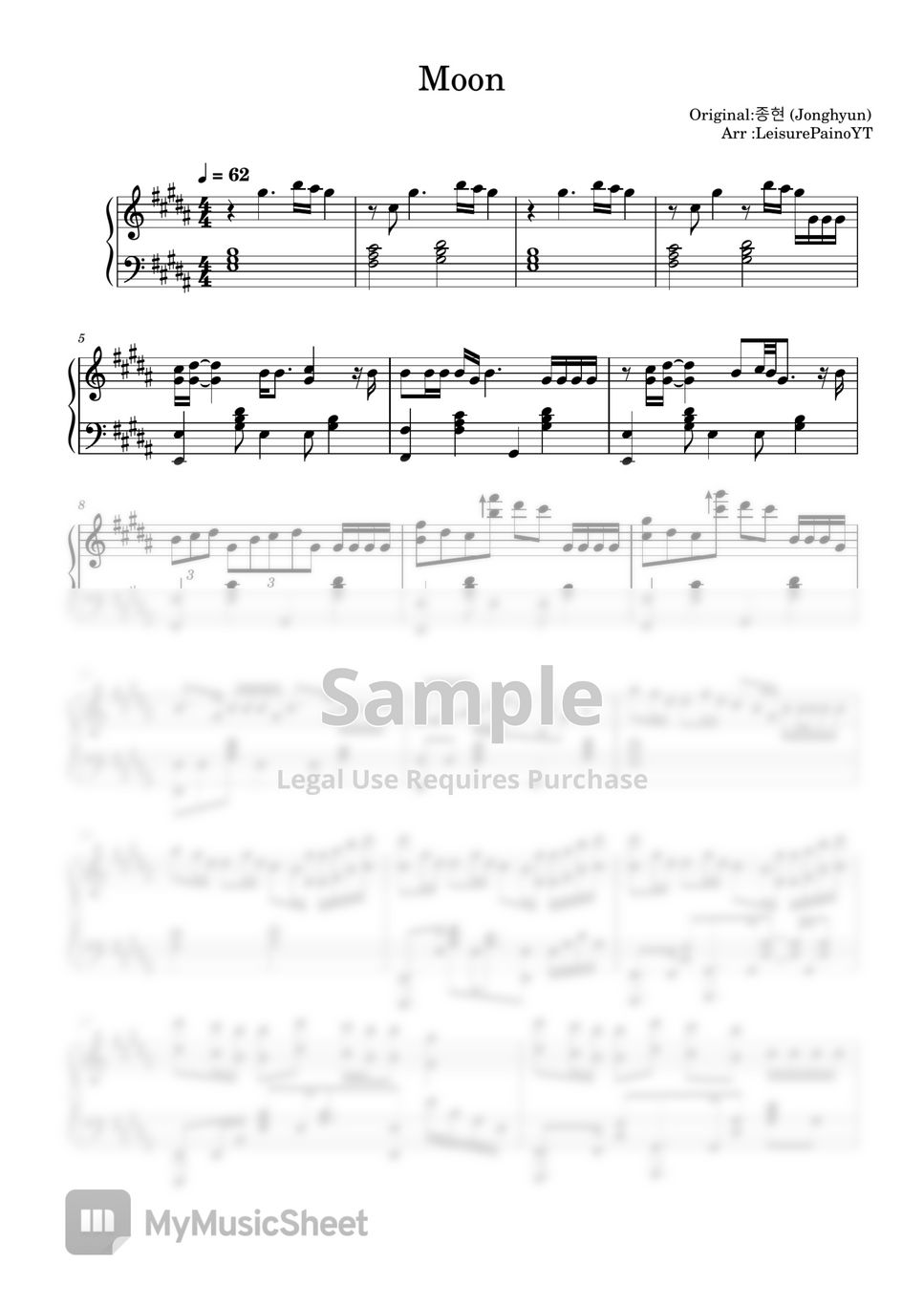 Jonghyun(종현) - Moon Sheets by Leisure Piano Sheets YT