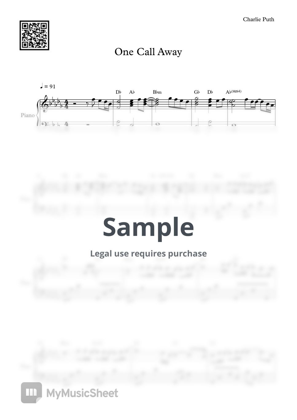 Charlie Puth - One Call Away Sheets by PIANOiNU